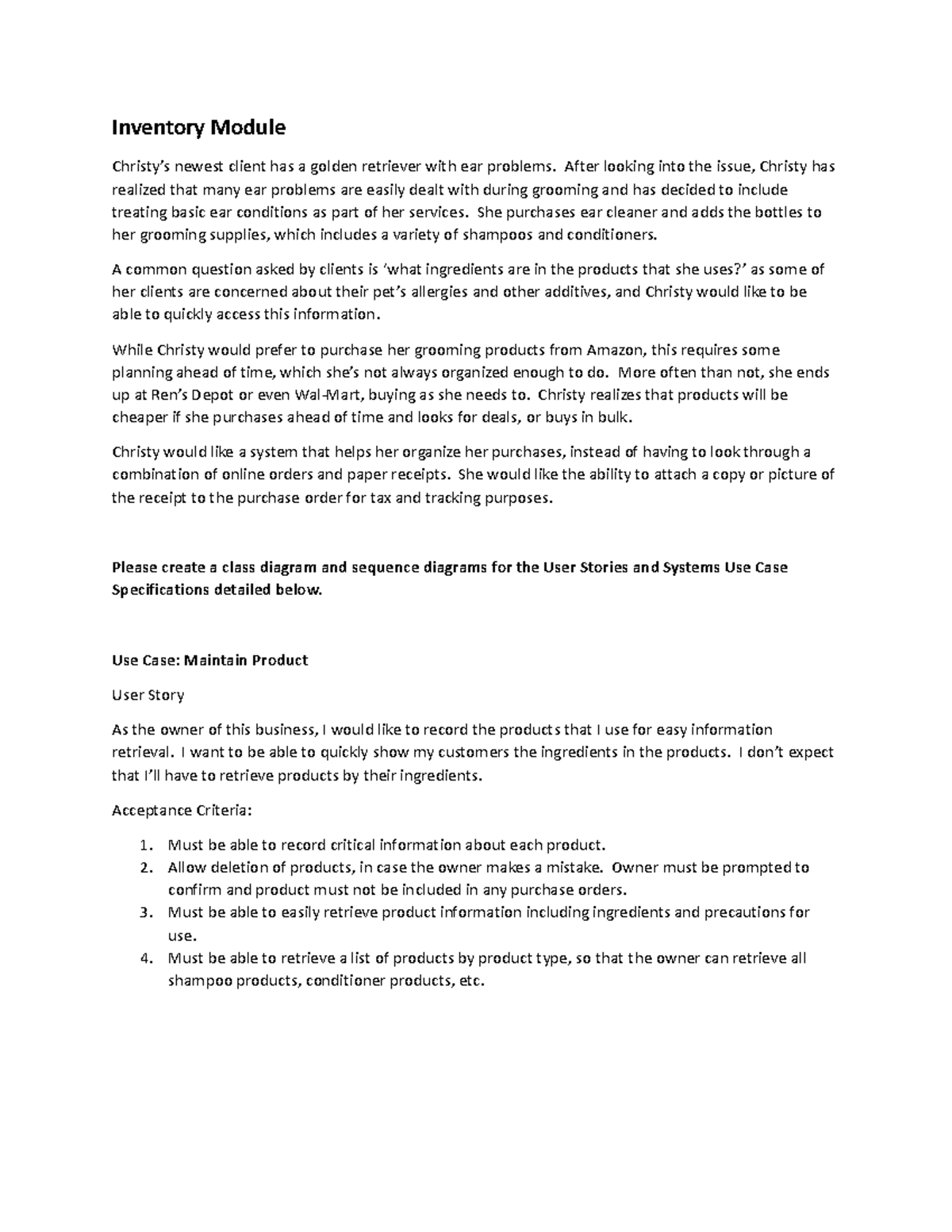 Inventory Module Solved - Inventory Module Christy’s newest client has ...