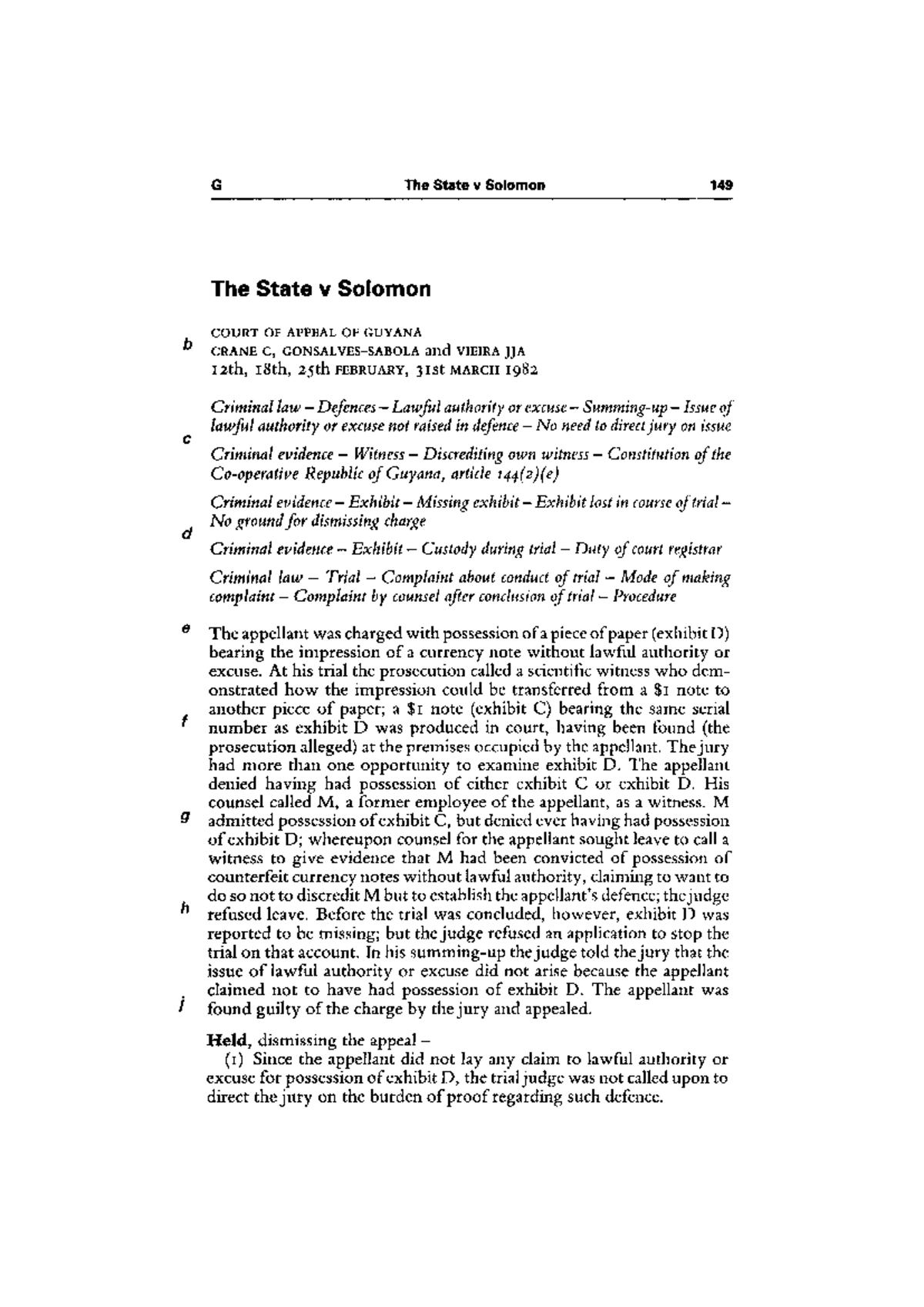 The State v Solomon (1982) 33 WIR 149 - G The State V Solomon 149 The ...