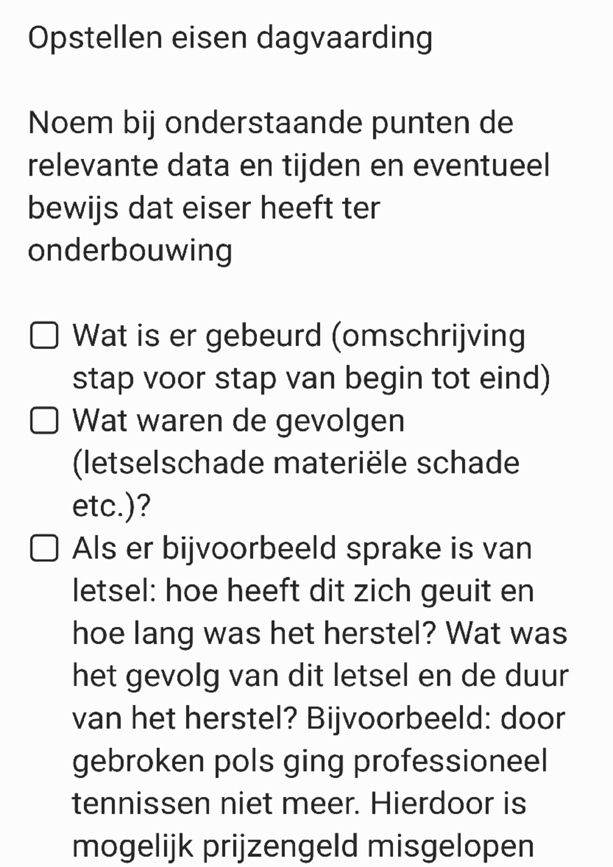 Eisen dagvaarding - Procesmanagement - Studeersnel