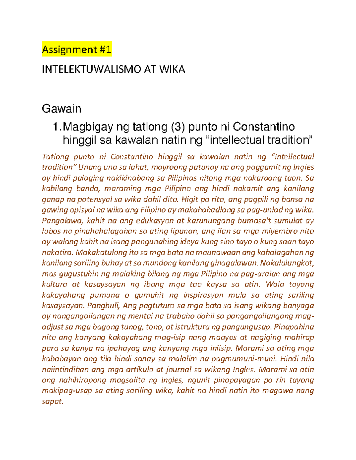 Garcia, Patricia ABLCS 2-3 Takda Bilang 4 Intektuwalismo at Wika - Assignment INTELEKTUWALISMO ...