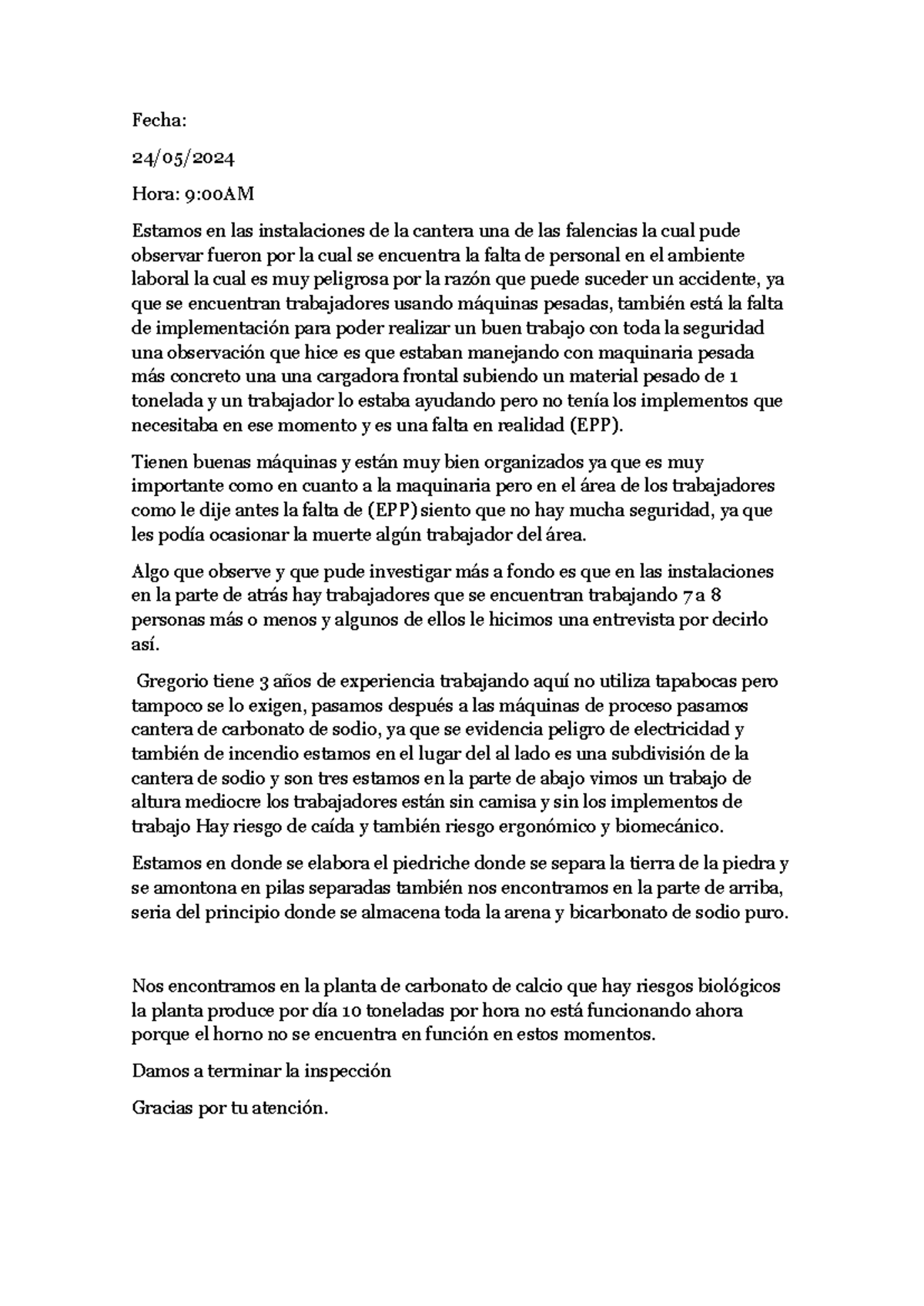 Inspección- Ali David Theran Quiroz - Fecha: 24/05/ Hora: 9:00AM ...