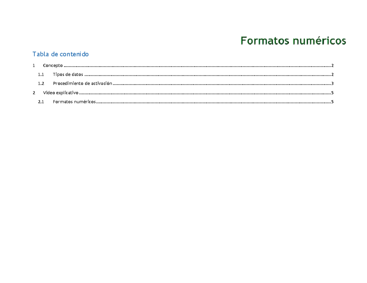 2. Formatos numericos - Warning: TT: undefined function: 32 Tabla de contenido 1 Concepto 1 ...