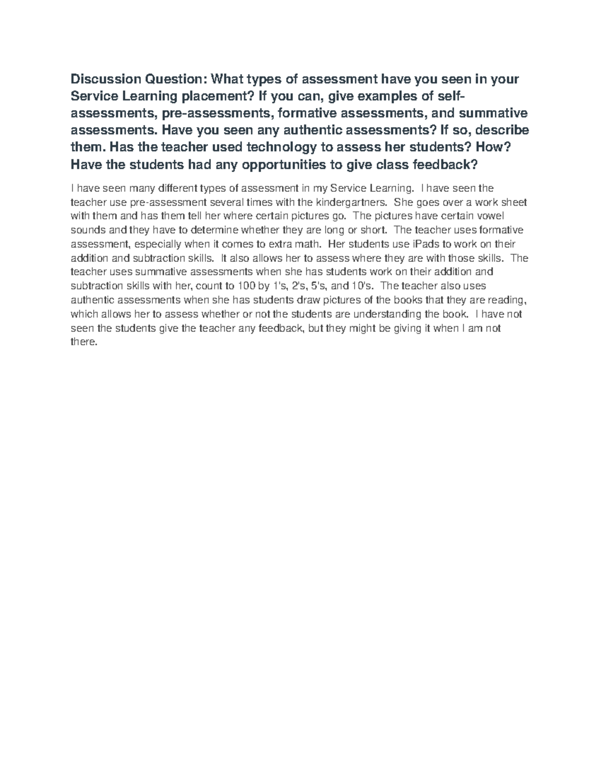 EDEL 1010 - Discussion for Lesson 8 Assessment - Discussion Question ...