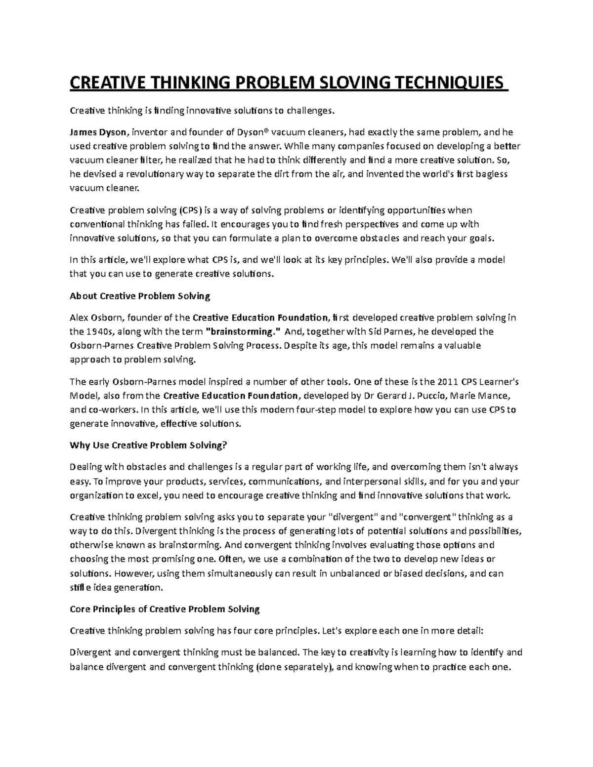 Creative Thinking Problem Sloving Techniquies - CREATIVE THINKING ...