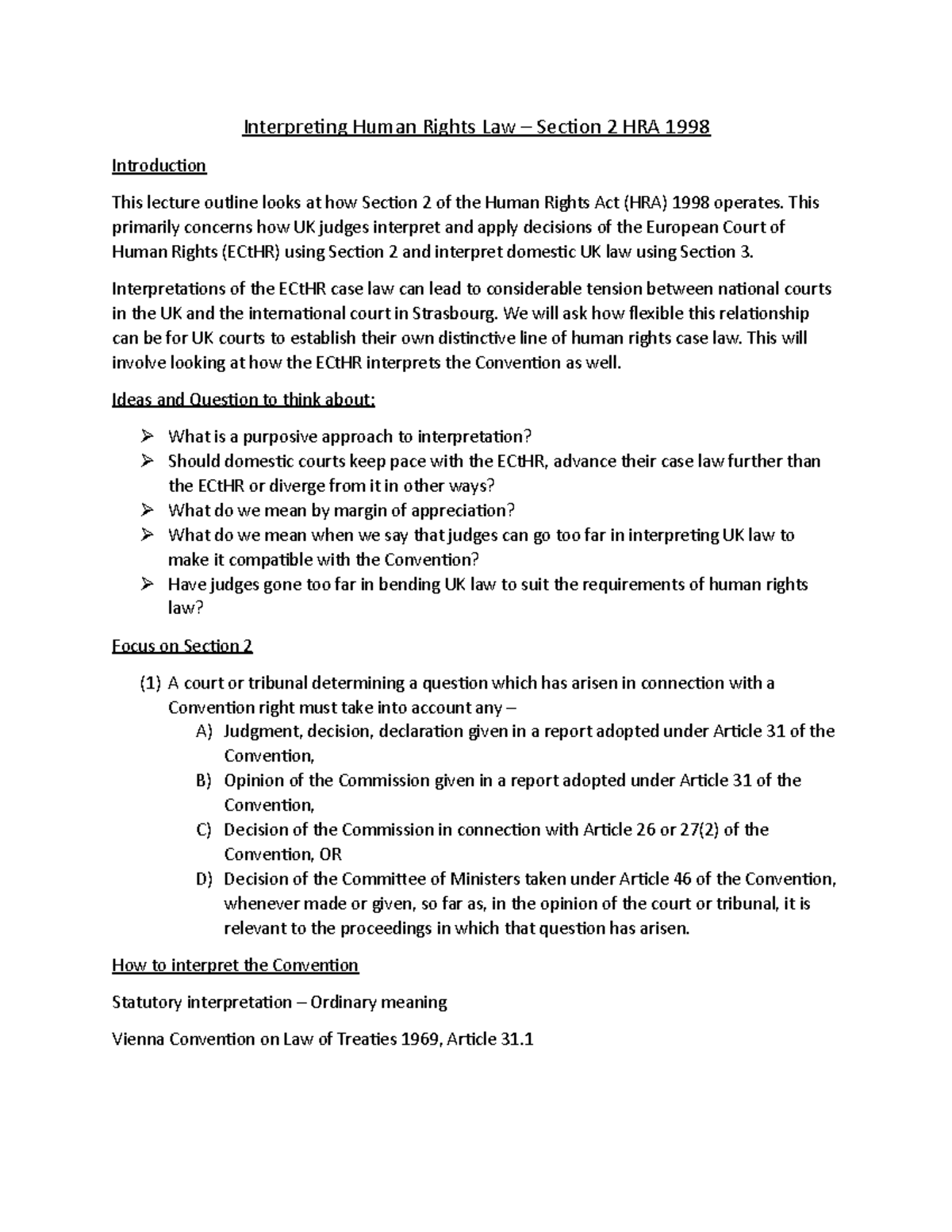 Interpretating Human Rights Law, Section HRA 1998 - Interpreting Human ...