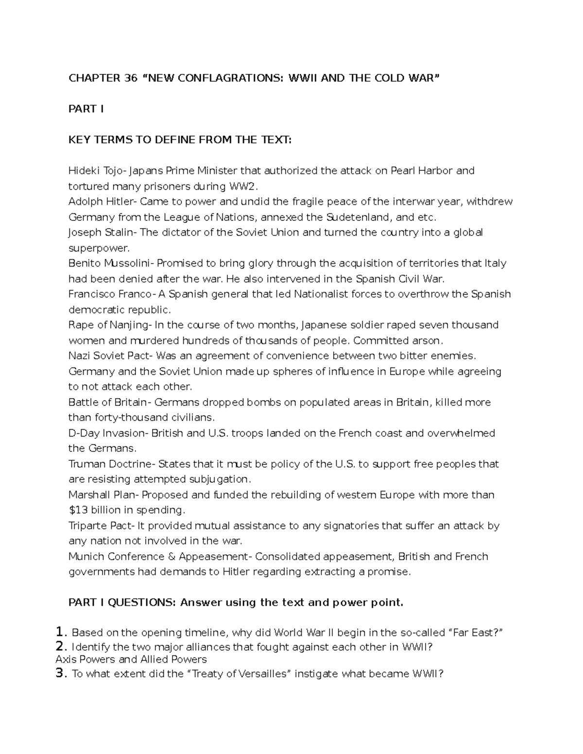 Chapter 36 - Ch 36 lecture work - CHAPTER 36 “NEW CONFLAGRATIONS: WWII ...