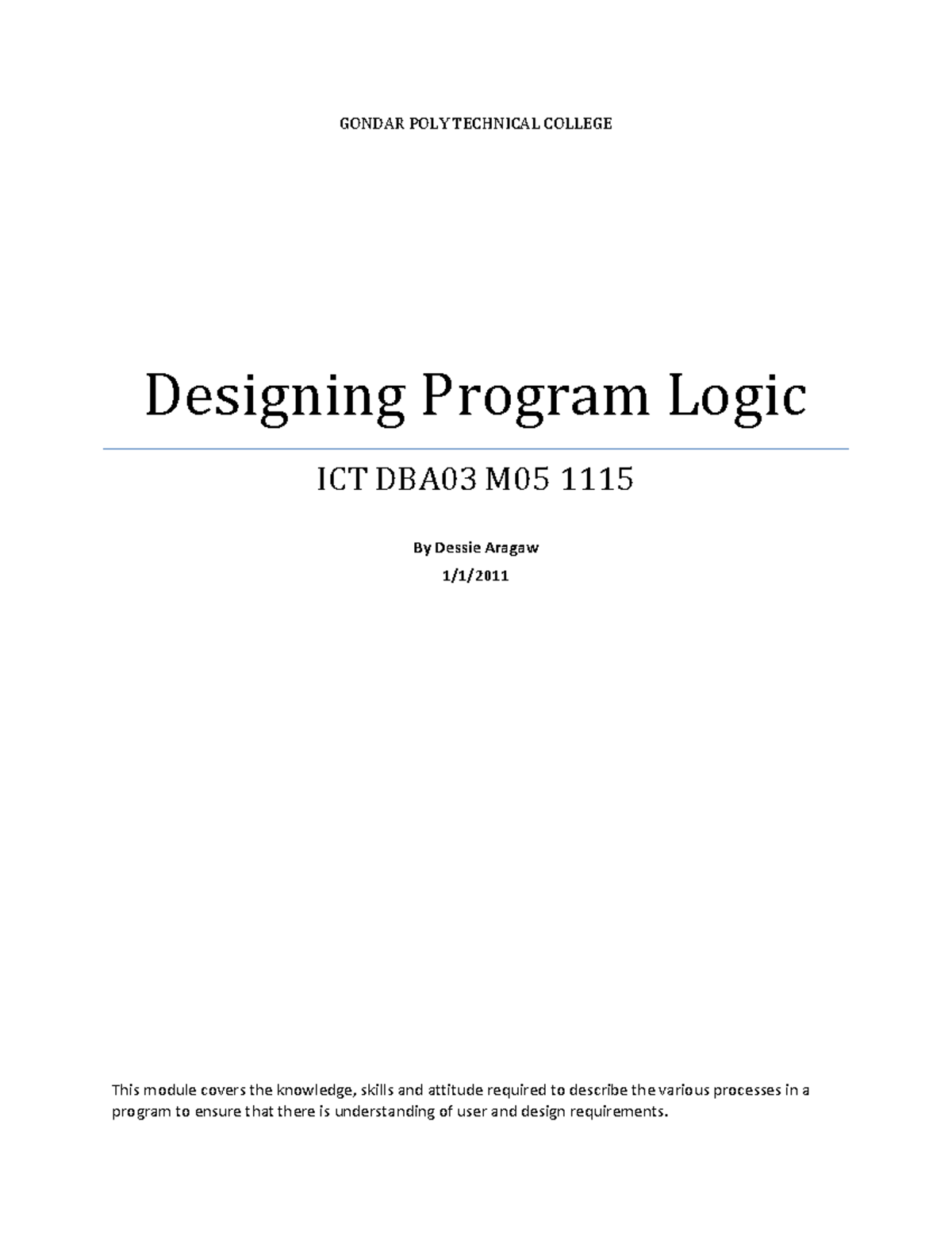 DBA L3 06 Design Program Logic - GONDAR POLY TECHNICAL COLLEGE ...