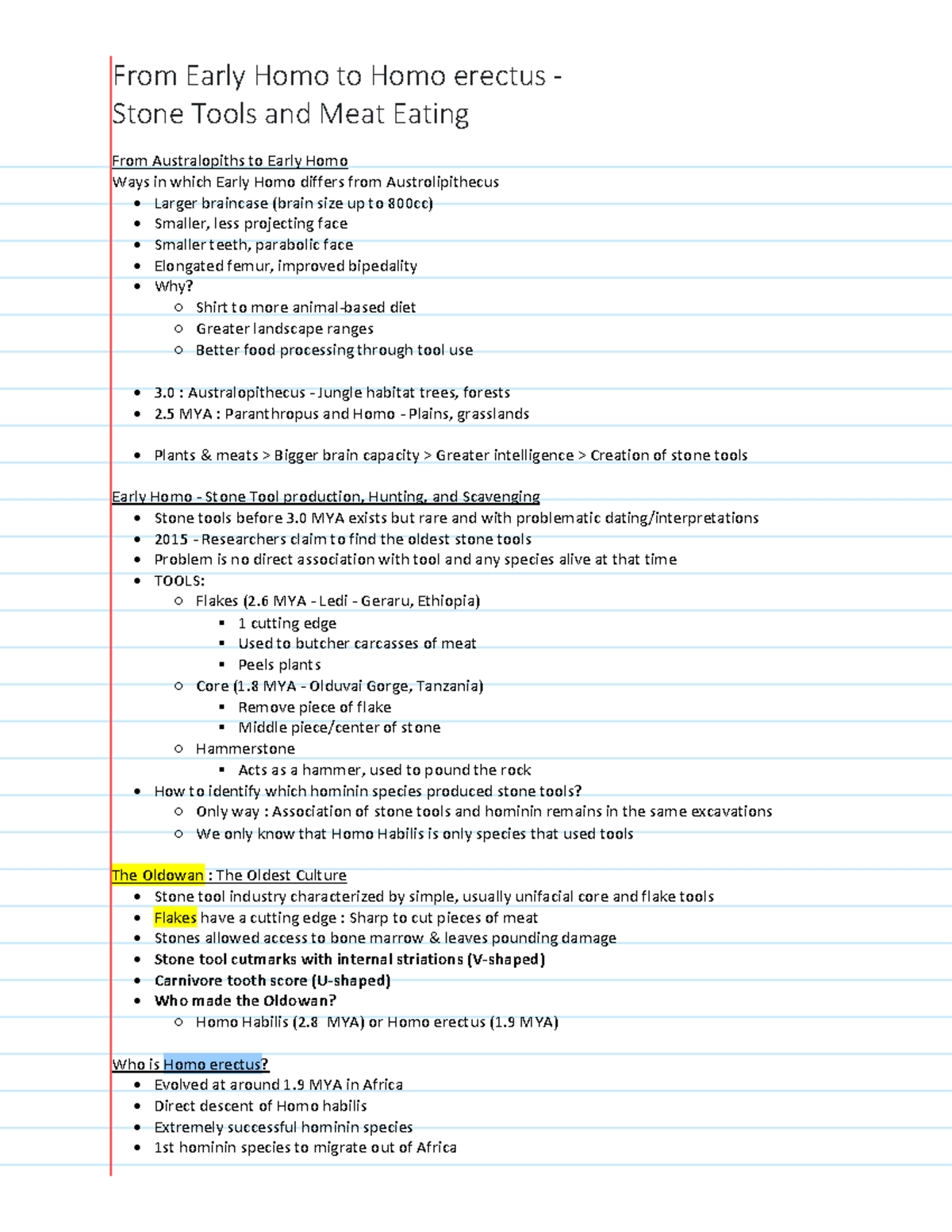 Anthropology 102 - From Early Homo to Homo Erectus Stone Tools and Meat ...