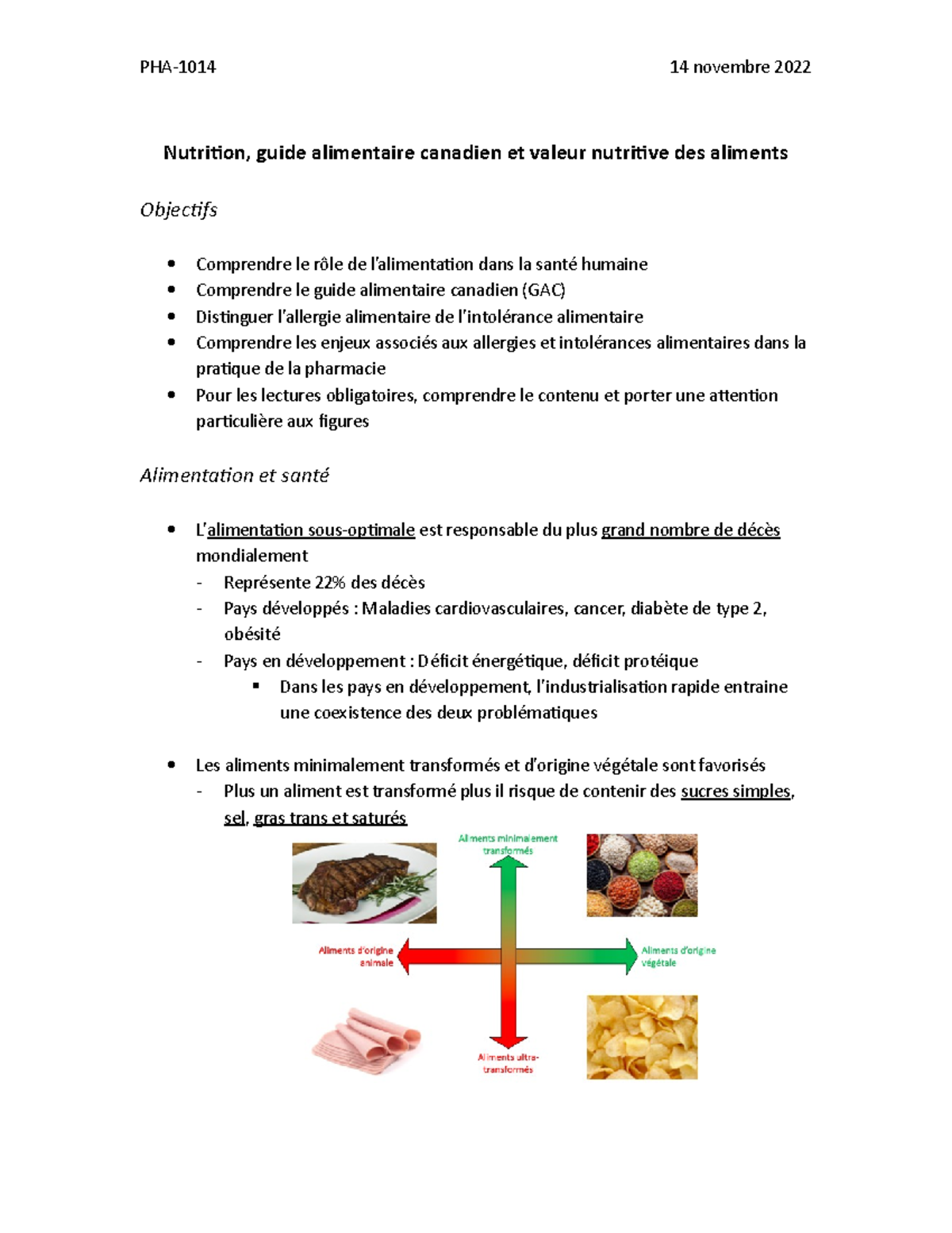 Nutrition, guide alimentaire canadien et valeur nutritive des aliments ...