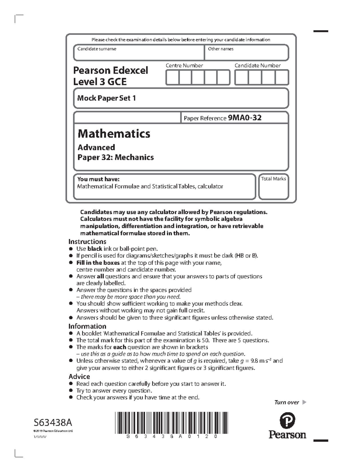 0s1 9MA0 32 Mechanics Mock Set 1 pdf 1 - Please check the examination ...