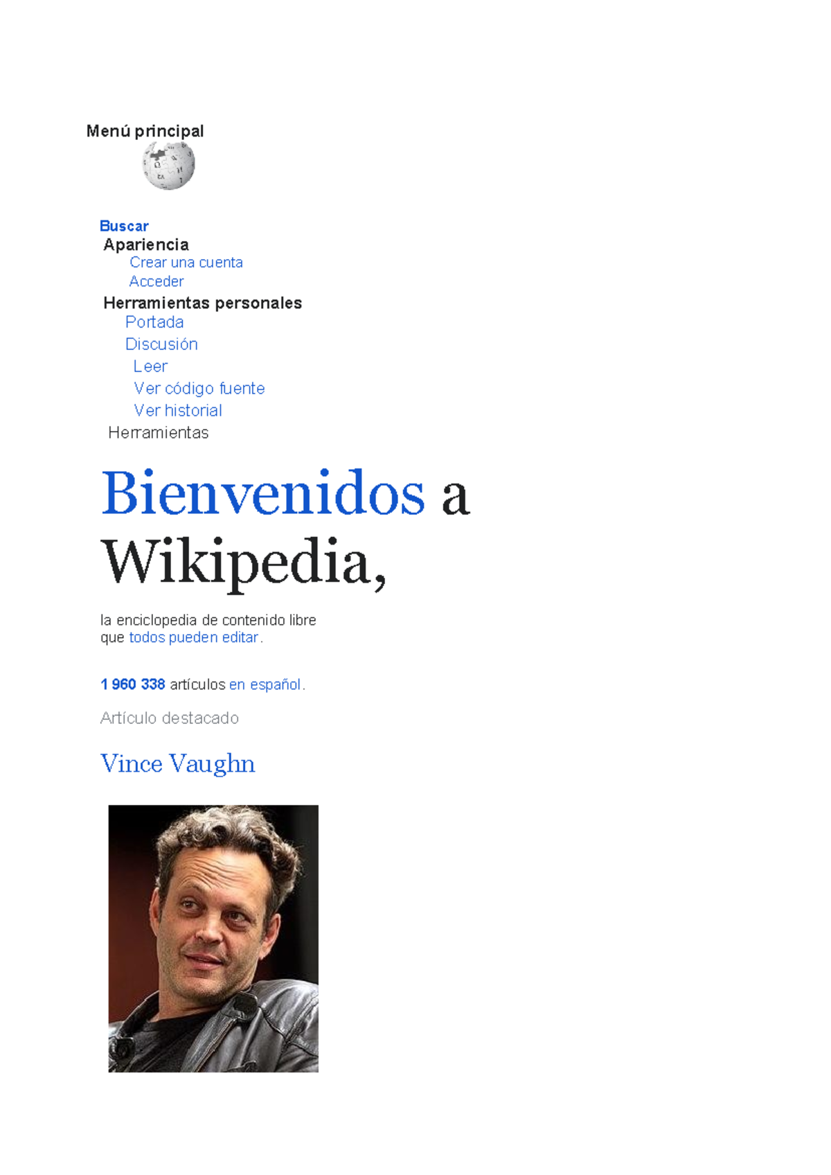 Wikipedia - HISTORIA - Menú principal Buscar Apariencia Crear una ...
