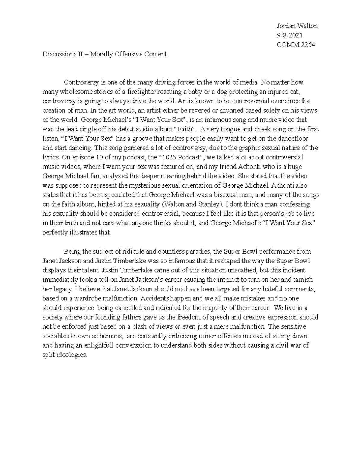 Discussions II – Morally Offensive Content - Jordan Walton 9-8- COMM ...