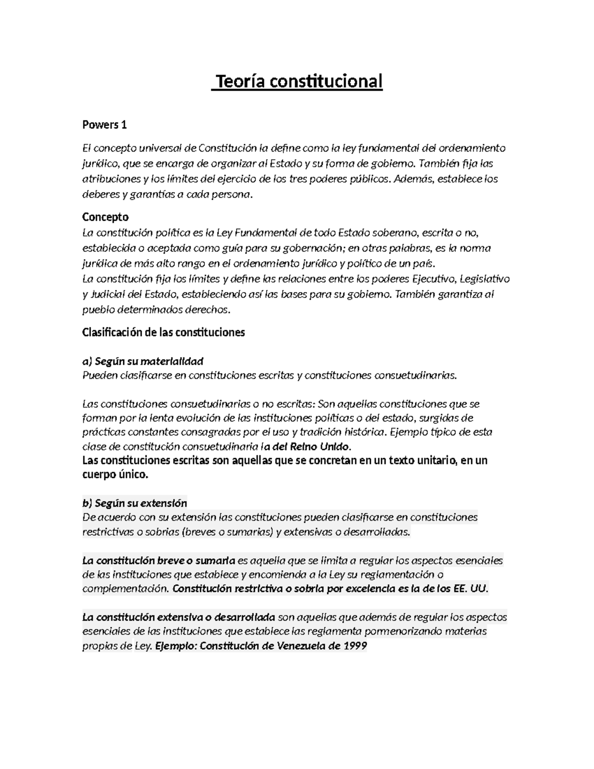 Teoría constitucional-1 - Teoría constitucional Powers 1 El concepto ...
