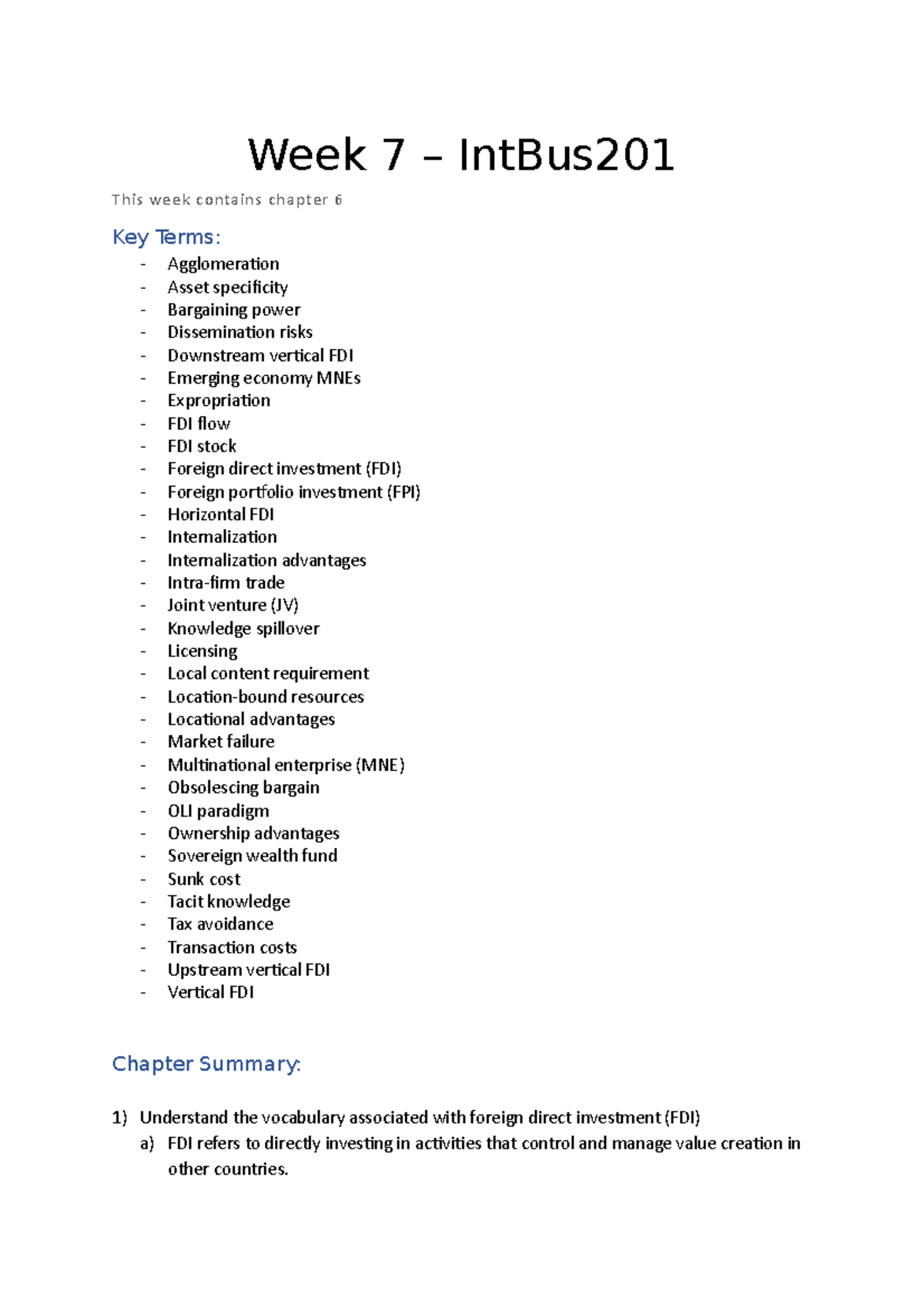 IntBus202 Week 7 Notes - Week 7 – IntBus This week contains chapter 6 ...