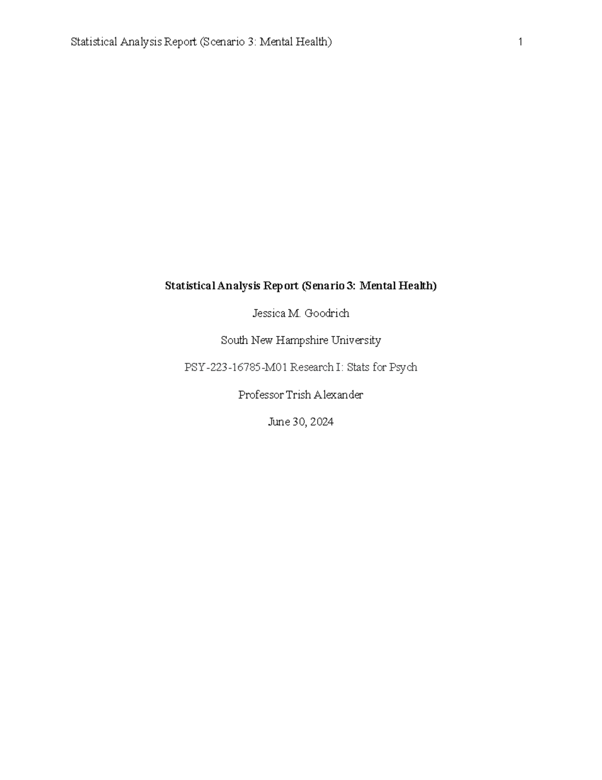 Final Project PSY 223 - Statistical Analysis Report (Senario 3: Mental ...