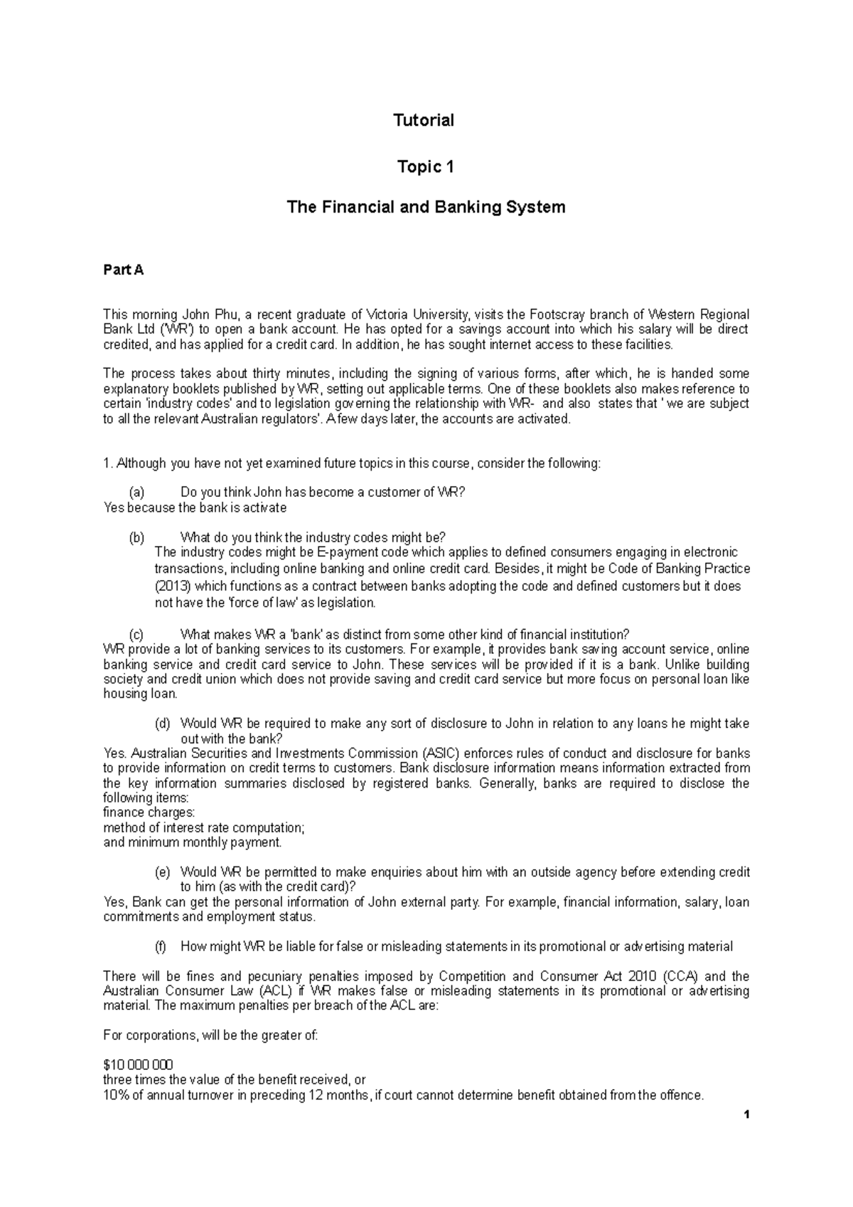 Tutorial 1 Financial and Banking System - Tutorial Topic 1 The ...