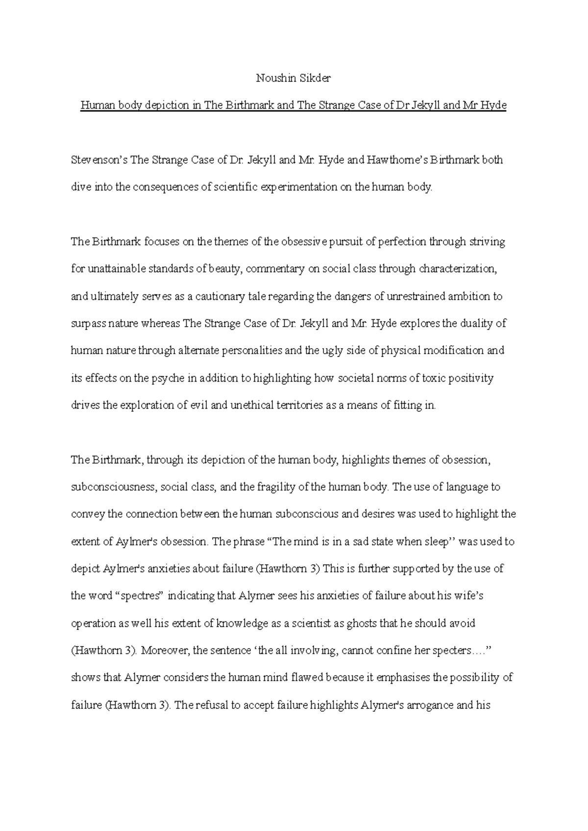 ENG 114 TERM Paper - Noushin Sikder Human body depiction in The ...