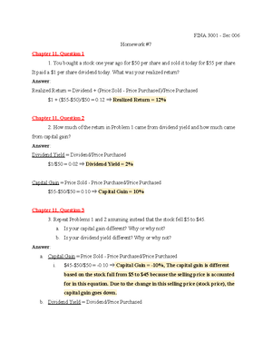 FINA 3001 HW #5 - Homework Assignment from Textbook - FINA 3001 - Sec 006 Homework # Chapter 9 ...