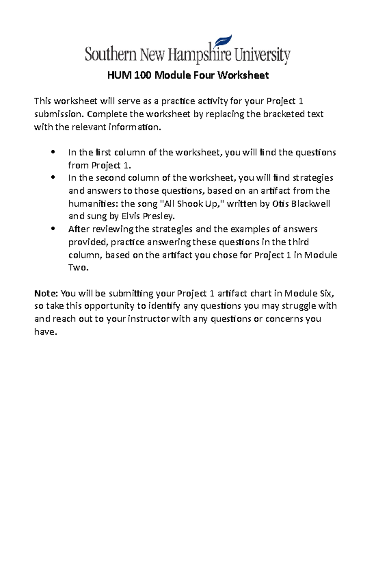 HUM 100 Module Four Worksheet (1) Done - HUM 100 Module Four Worksheet ...