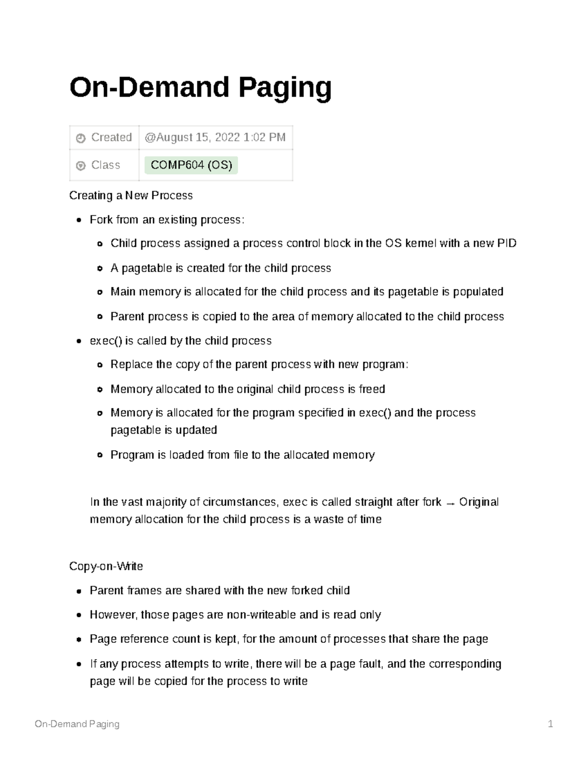 On Demand Paging Lecture Notes On Demand Paging Created Class Comp604 Os Creating A New