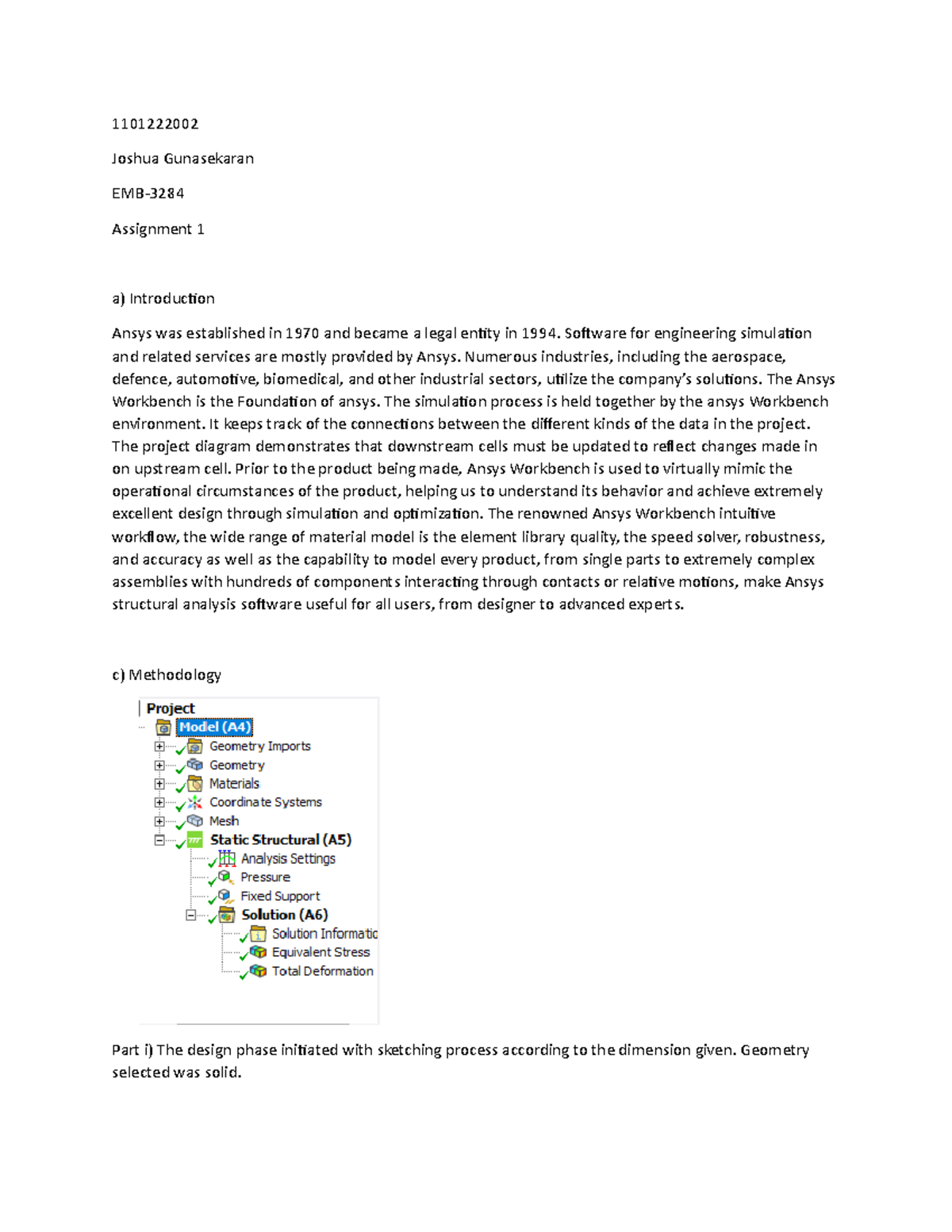 Ansys report - 1101222002 Joshua Gunasekaran EMB- Assignment 1 a ...