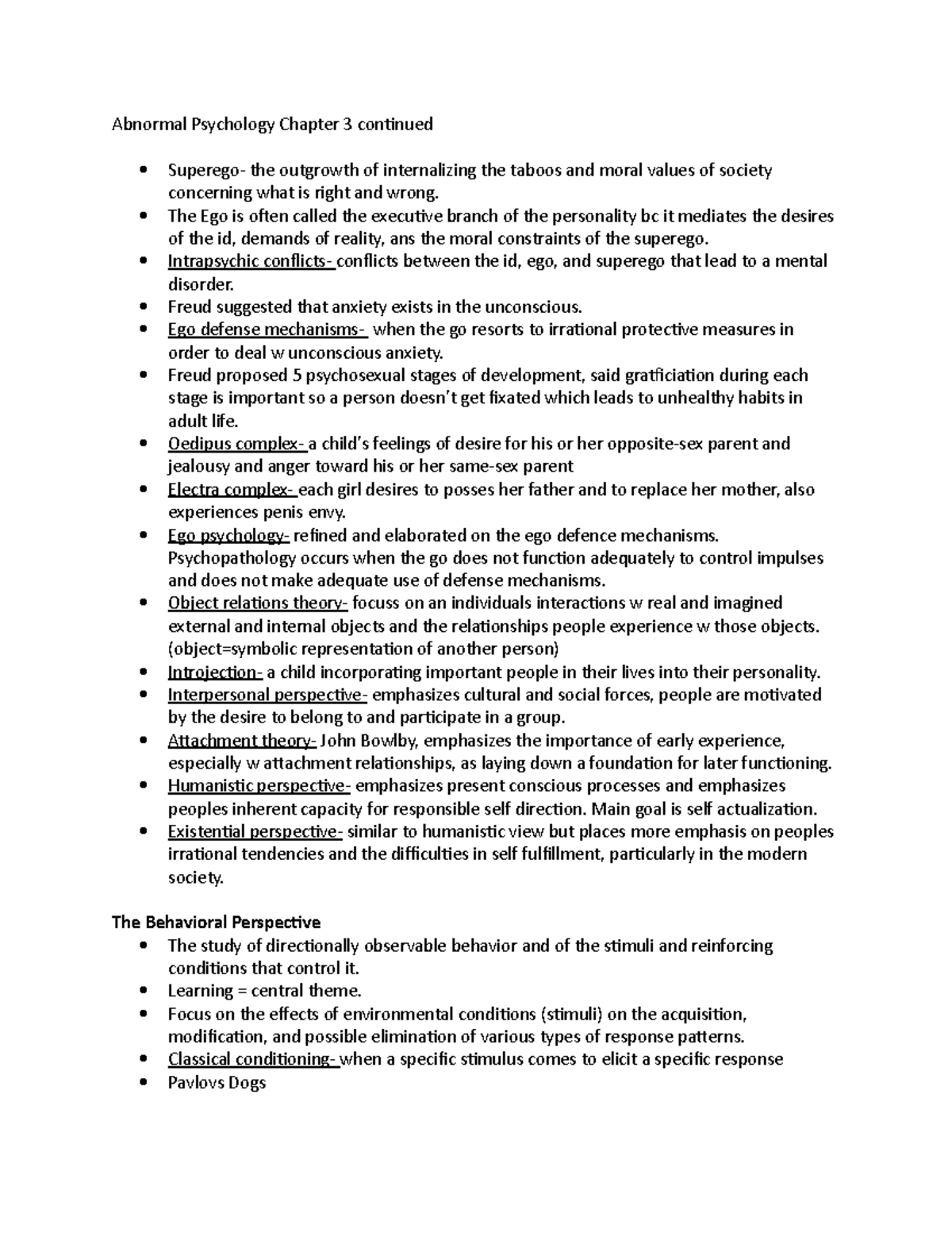 Abnormal Psychology Chapter 3 continued - Abnormal Psychology Chapter 3 continued Superego- the ...