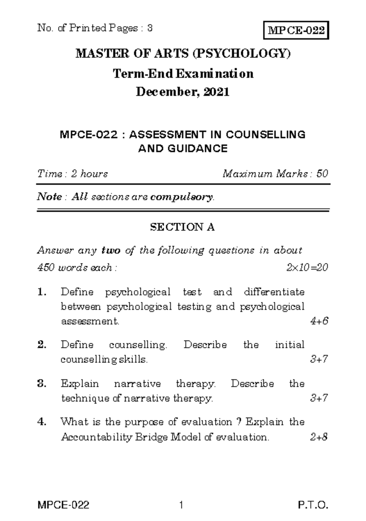 MPCE-22dec21 - question paper - MPCE-022 1 P.T. MPCE- MASTER OF ARTS ...