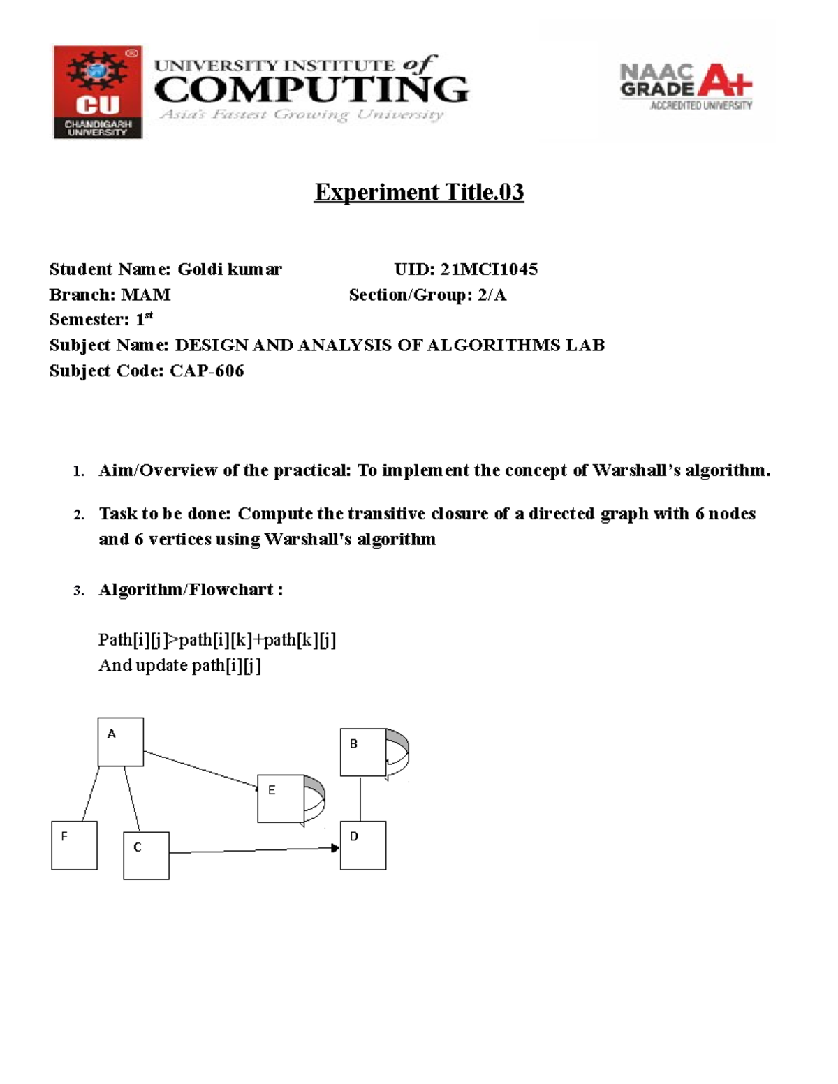 21mci1045(daa 3) - 21mci1045(daa 1) - Experiment Title. Student Name ...
