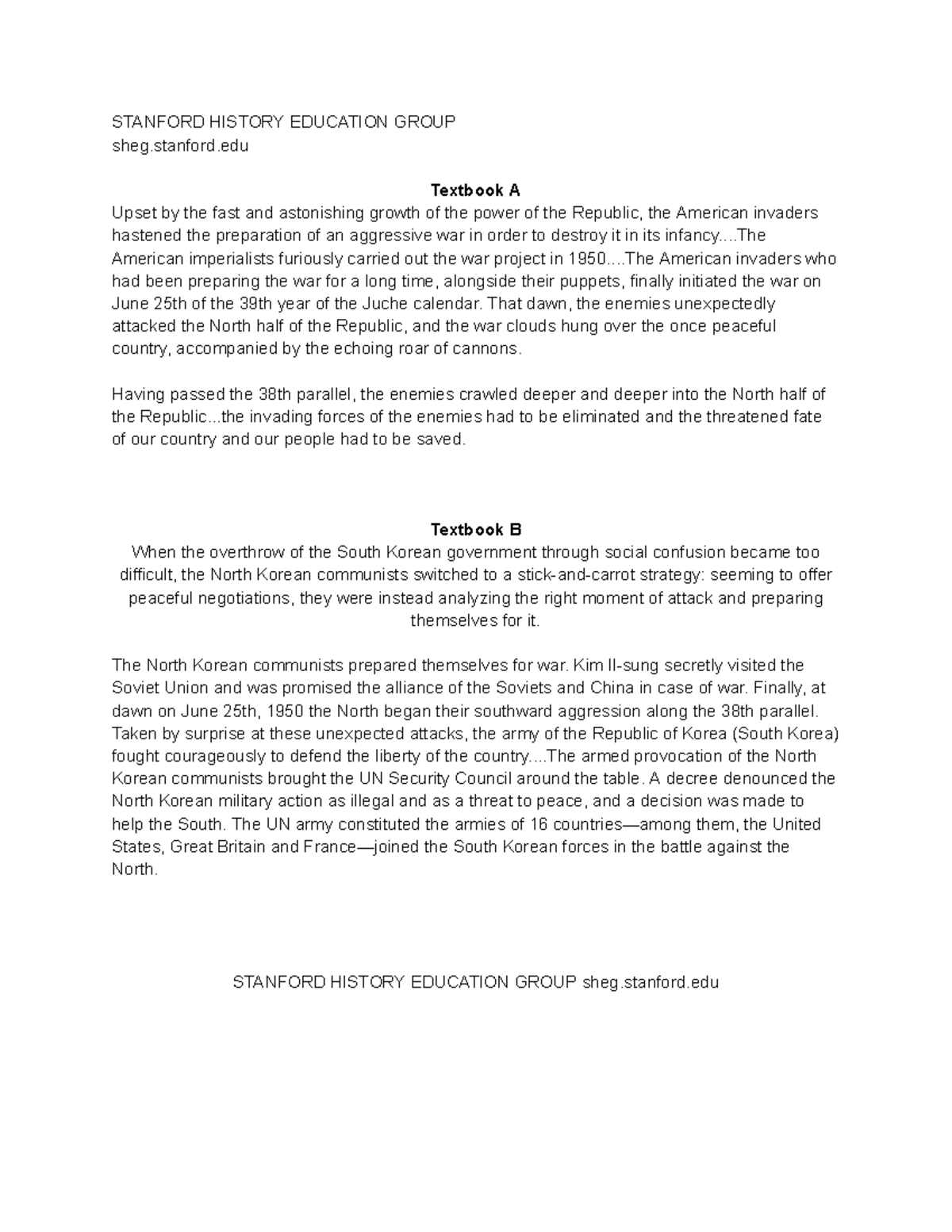 Korean War SHEG - STANFORD HISTORY EDUCATION GROUP sheg.stanford ...