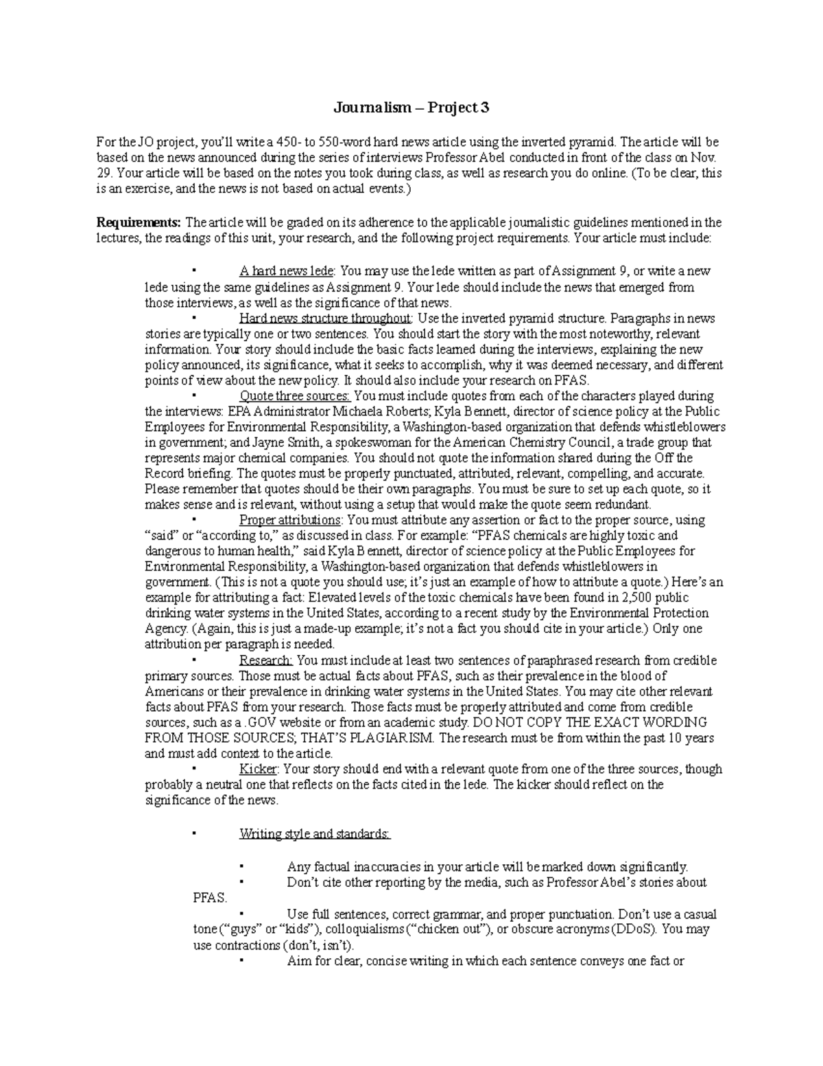 Journalism Project - Fall 2022 - Journalism – Project 3 For the JO ...