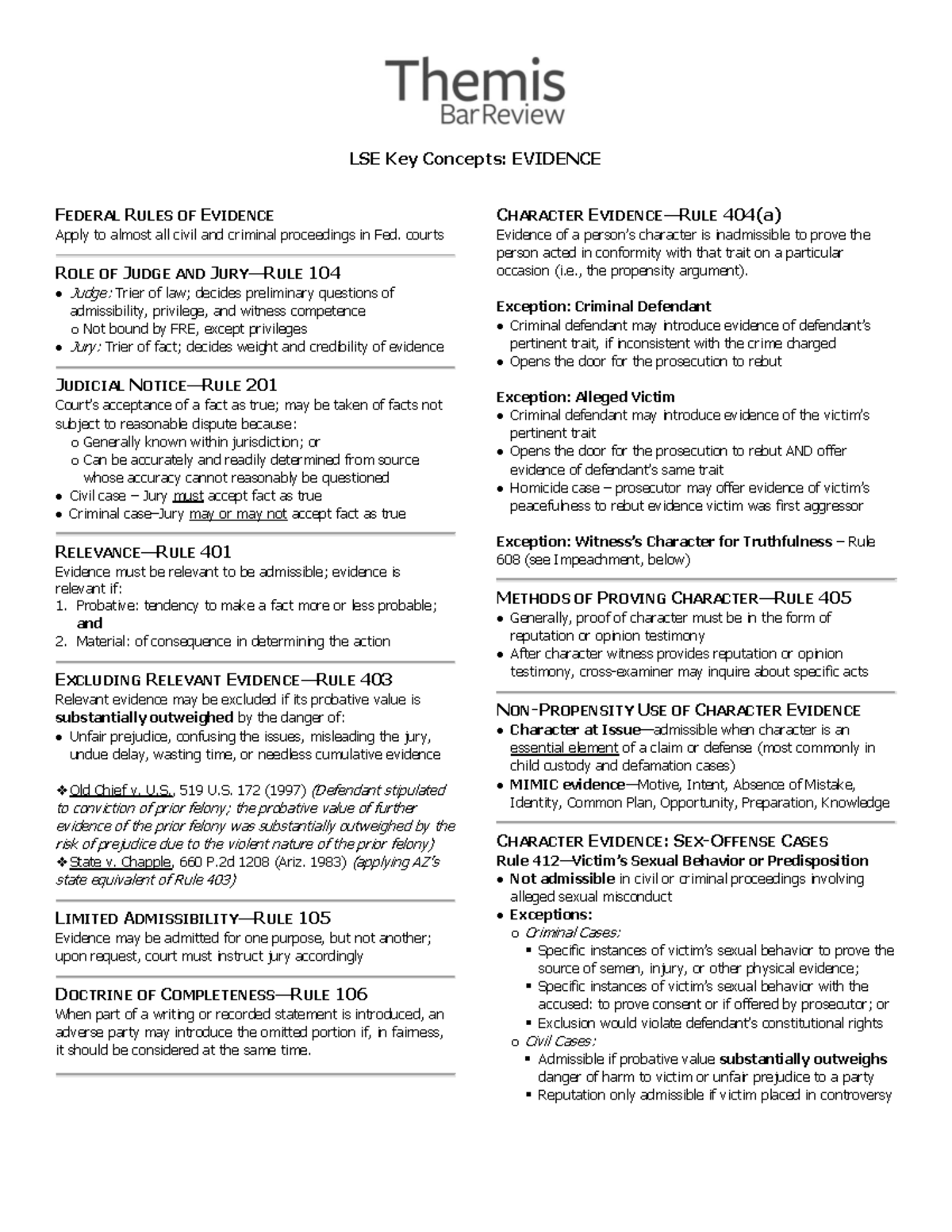 LSE - Outline for final - LSE Key Concepts: EVIDENCE FEDERAL R ULES OF ...