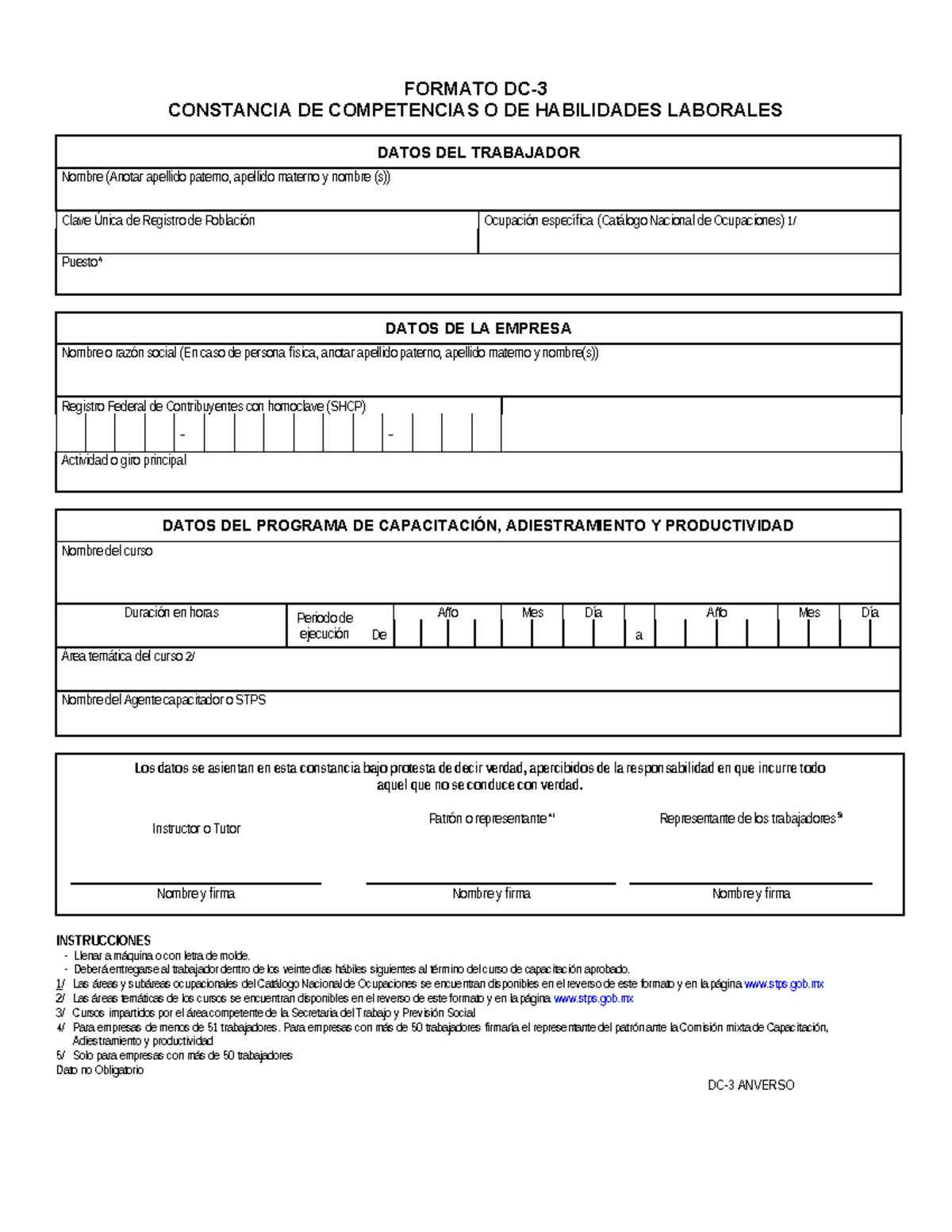 Formato DC-3 Blanco - trabajados de seguridad industrial - FORMATO DC ...