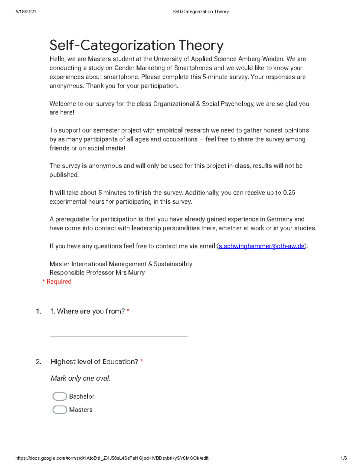 Smartphone - Google Forms - 1. 2. Mark only one oval. Bachelor Masters ...