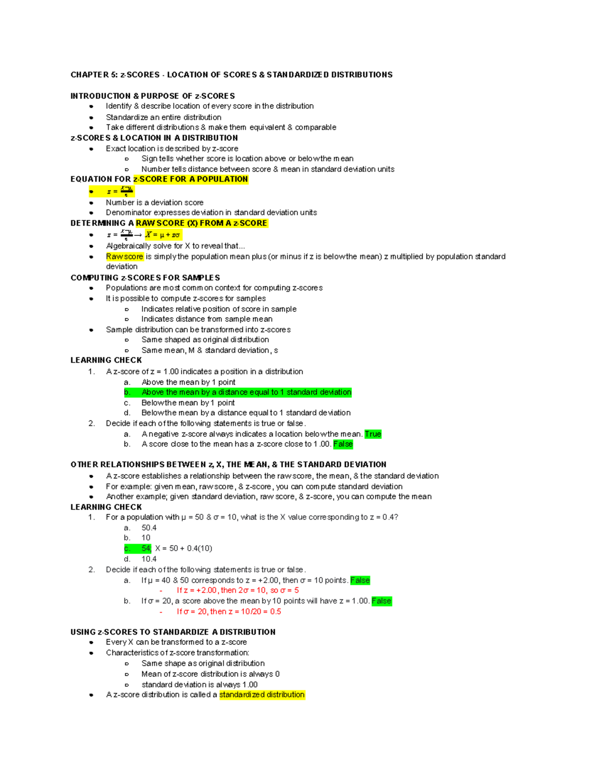 PSY 3234 Chp 5 Notes - CHAPTER 5: z-SCORES - LOCATION OF SCORES ...