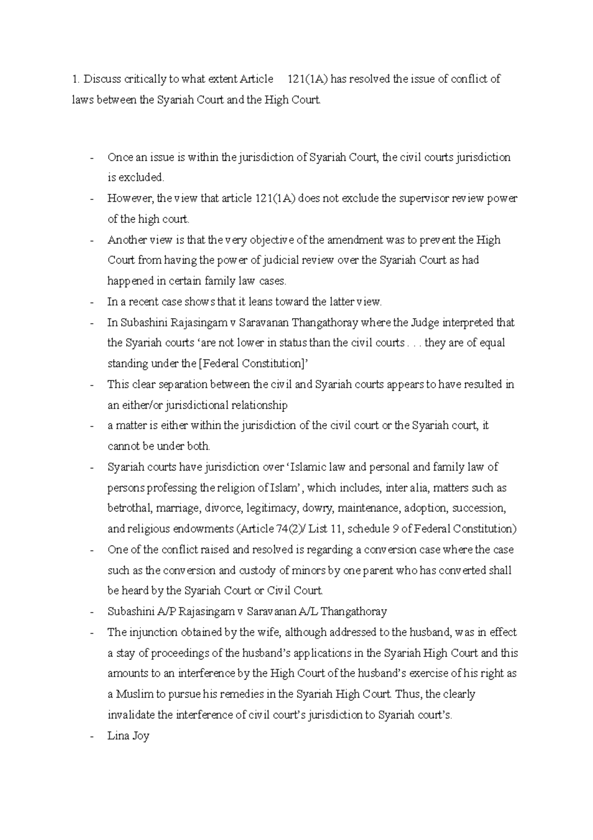 LAW 605 Tutorial - assignment - Discuss critically to what extent ...