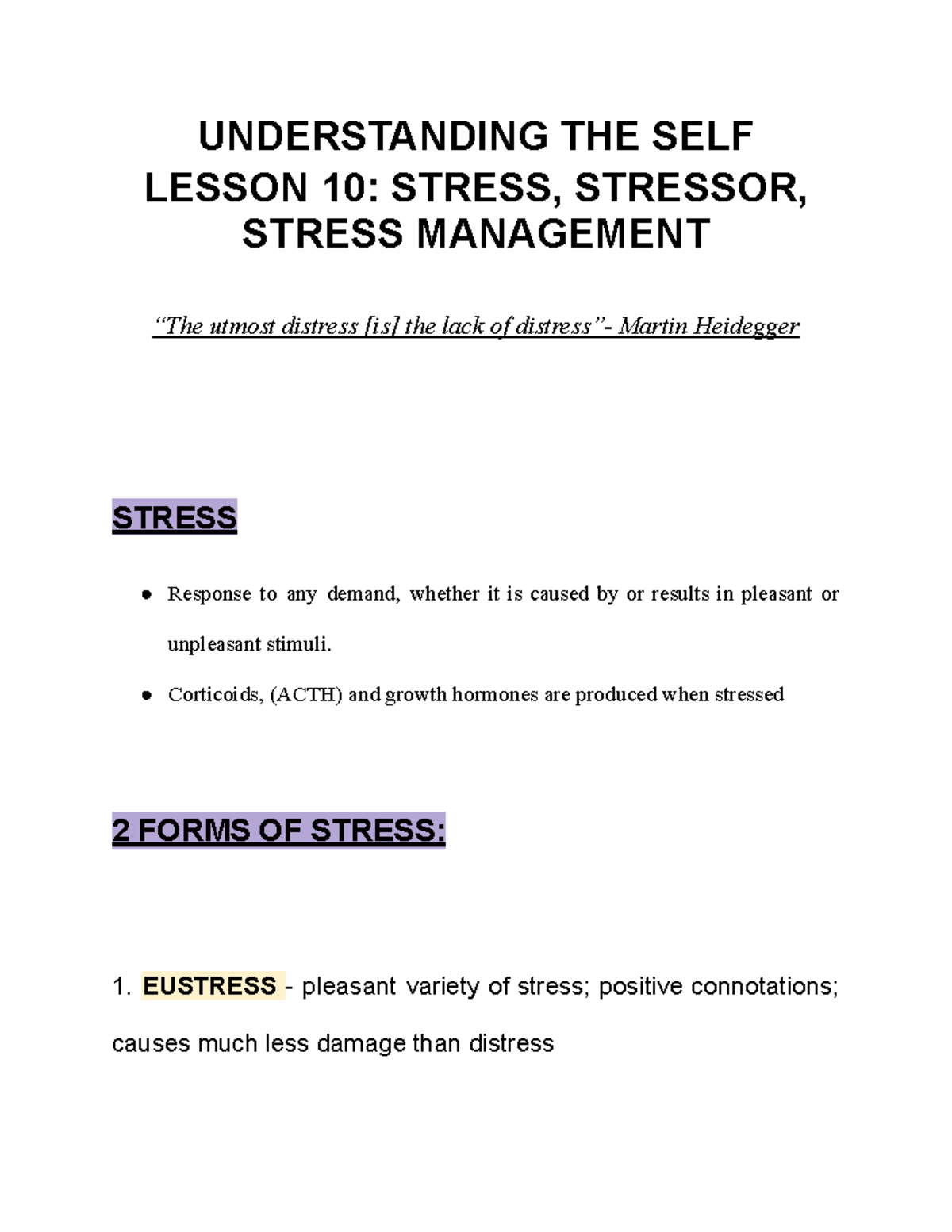 Lesson 10 - Understanding THE SELF - UNDERSTANDING THE SELF LESSON 10 ...