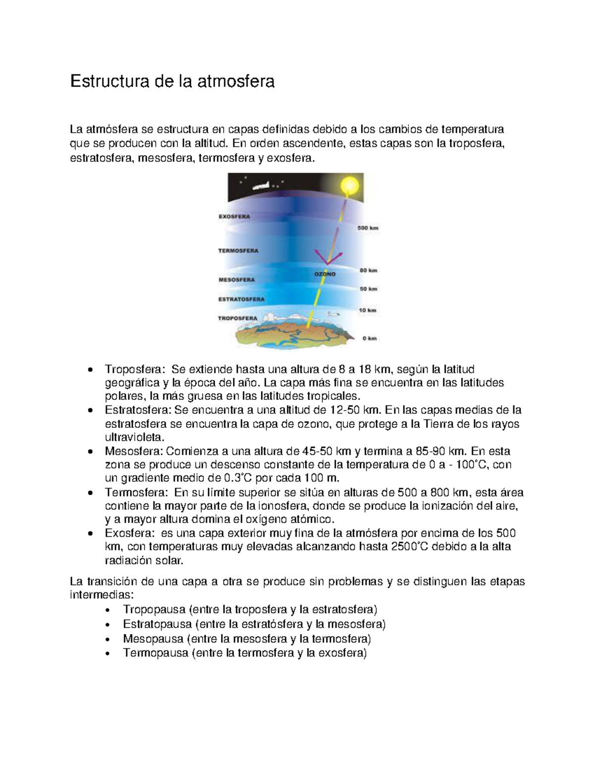 Estructura atmosfera - Estructura de la atmosfera La atmósfera se ...