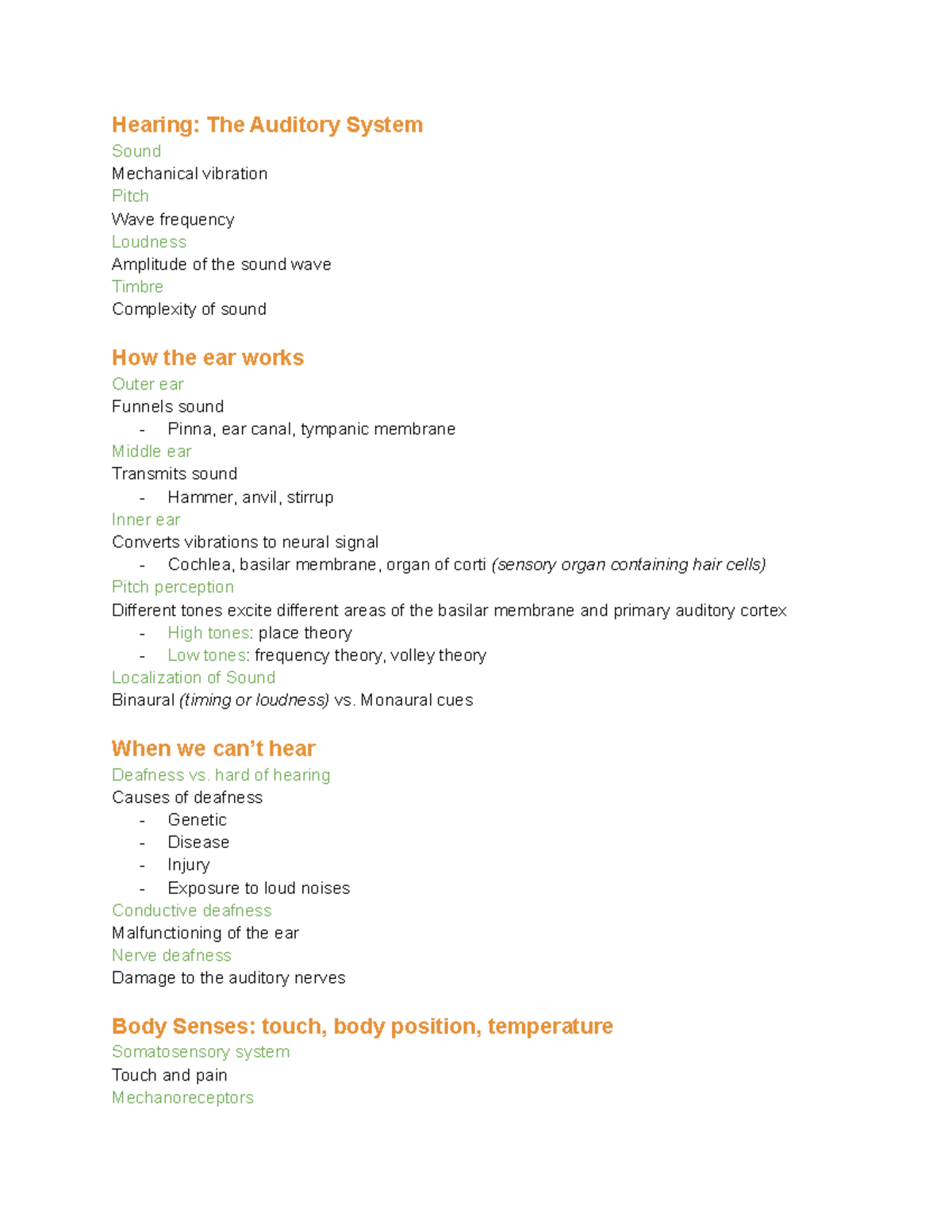PSYC-105 Lecture Notes - Hearing: The Auditory System Sound Mechanical ...
