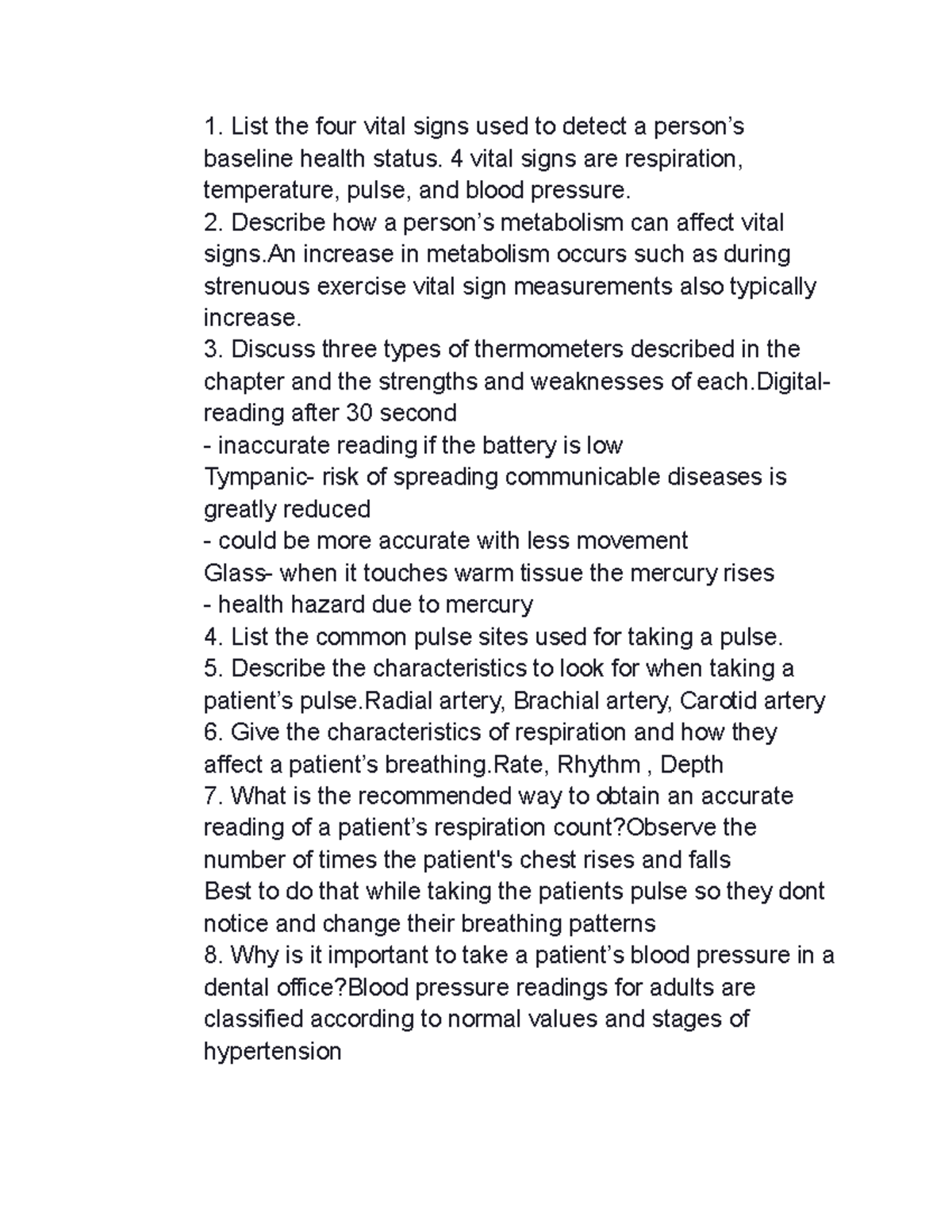 Chapter 30 workbook - List the four vital signs used to detect a person ...