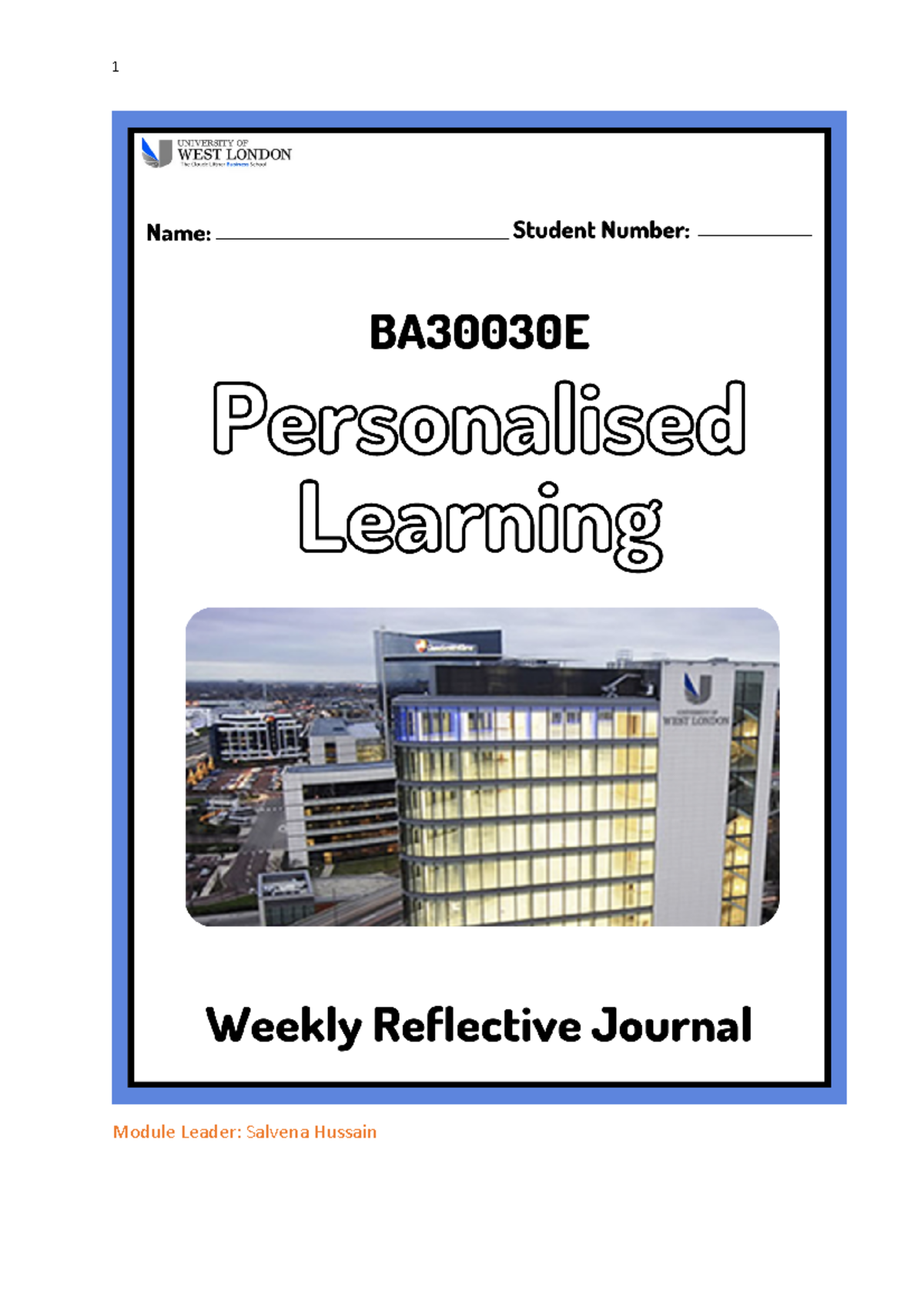 Personalised Learning Weekly reflective journal and development plan ...