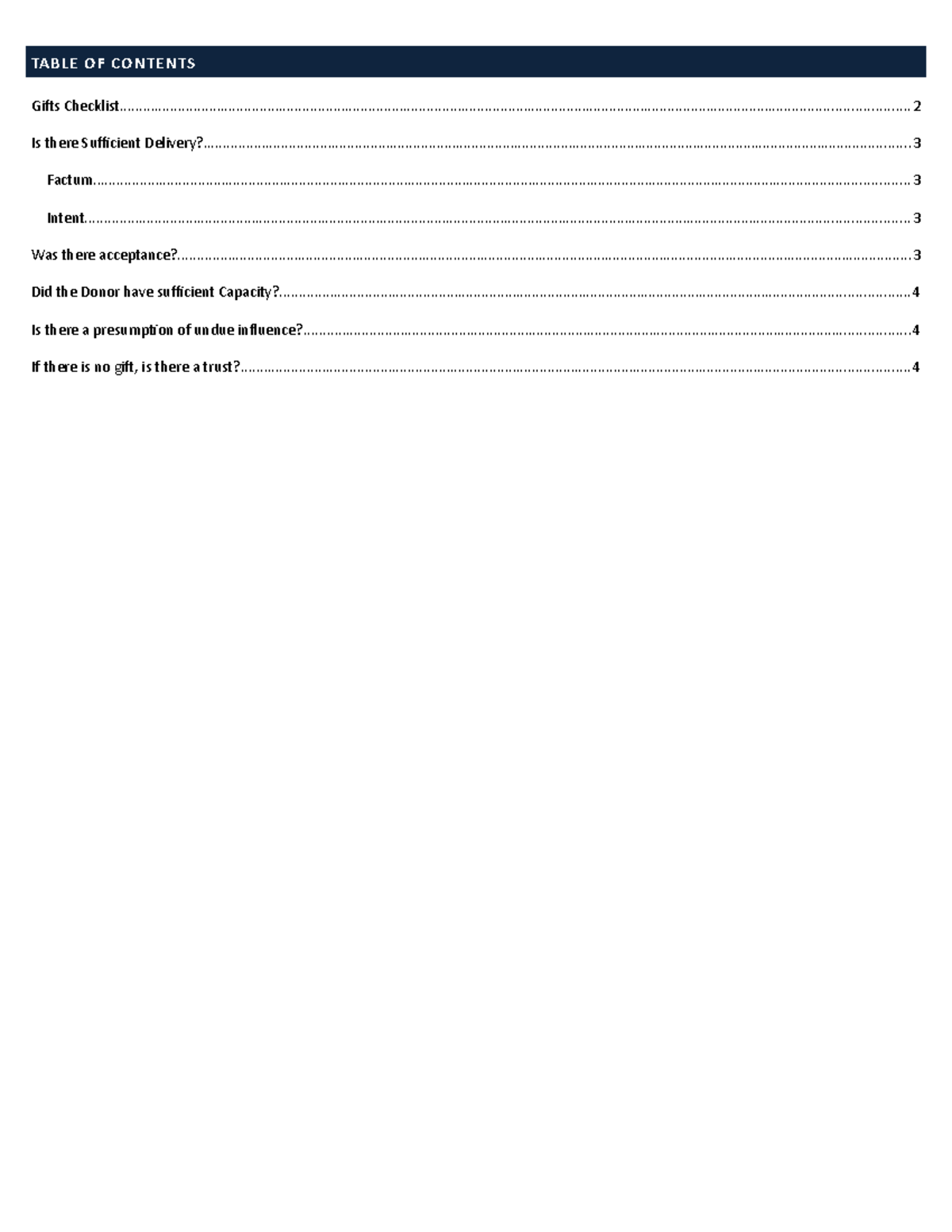 Summary - Gifts Checklist - TABLE OF CONTENTS Gifts - Studocu