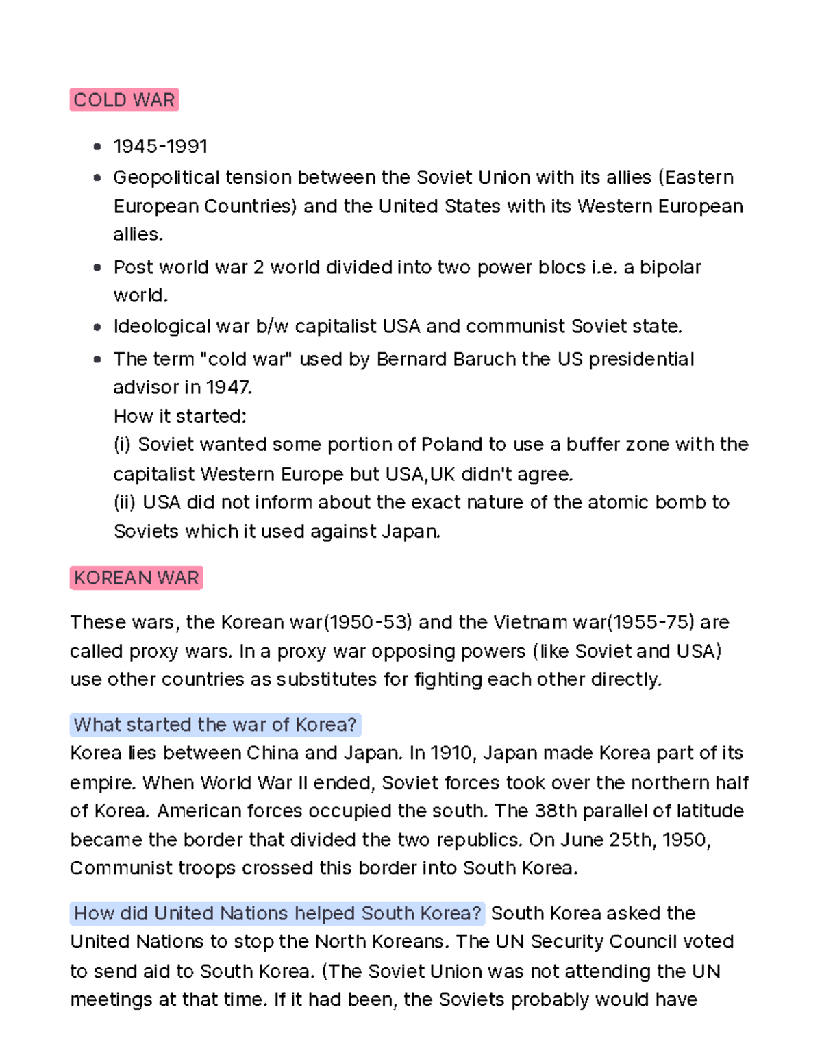 Itcwh - COLD WAR KOREAN WAR These wars, the Korean war(1950 53 and the ...