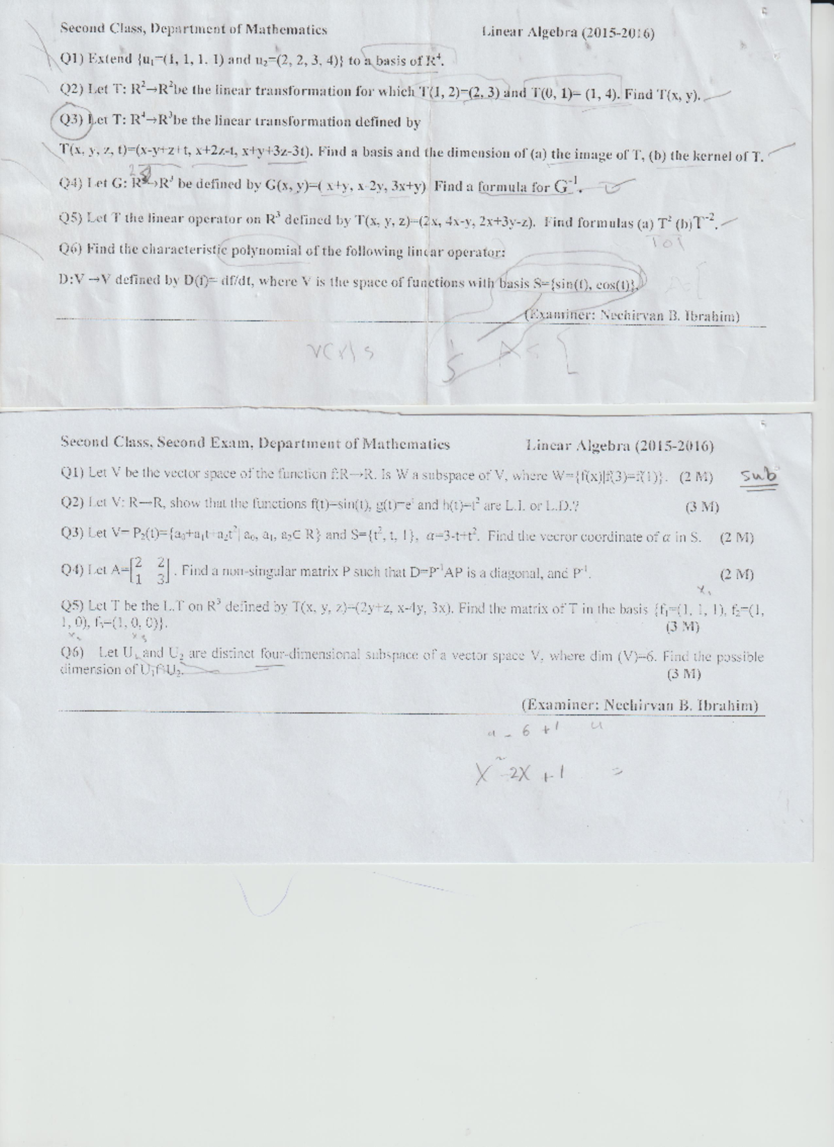 Mathematics- linear algebra - Q2) Let T: the linear transformation for ...