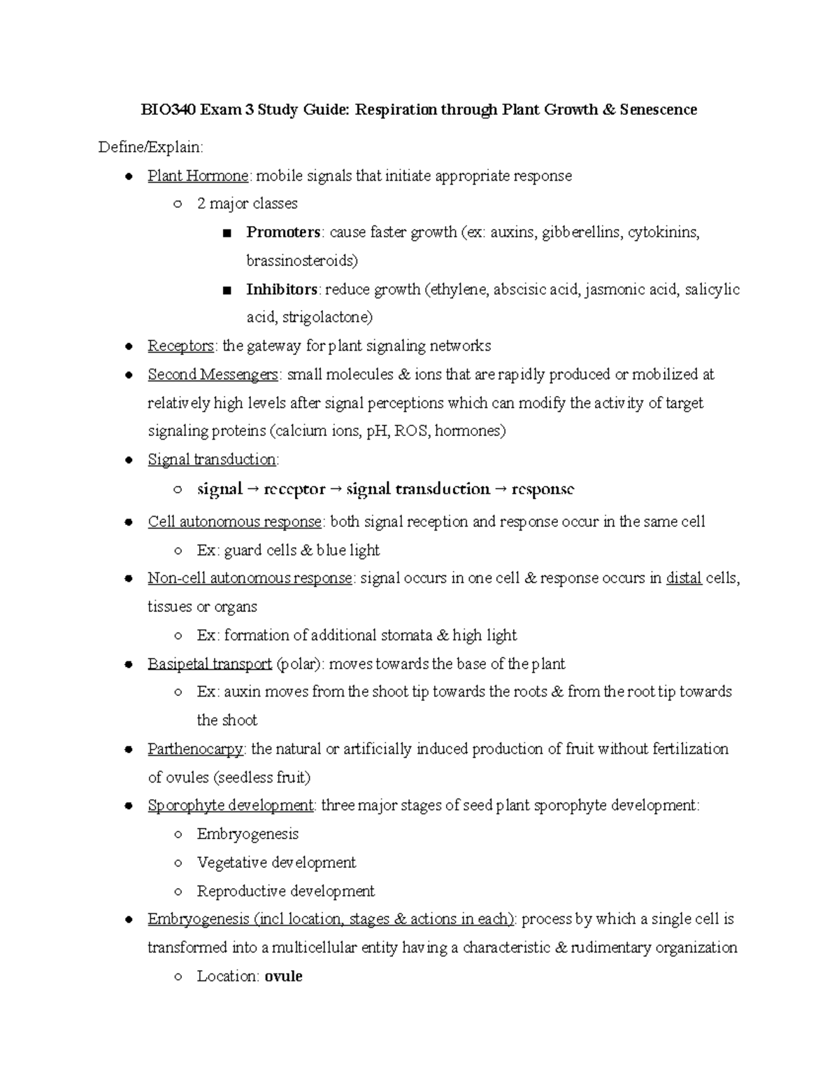 Exam 3 Study Guide - Dr. Lori Sutter - BIO340 Exam 3 Study Guide ...