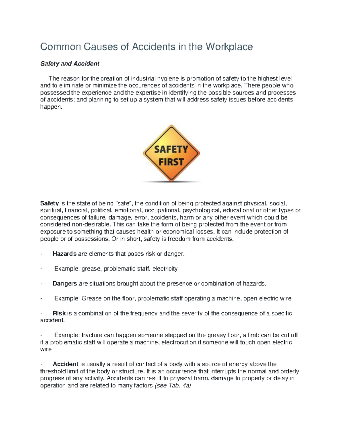 Barista module 3 - Common Causes of Accidents in the Workplace Safety ...
