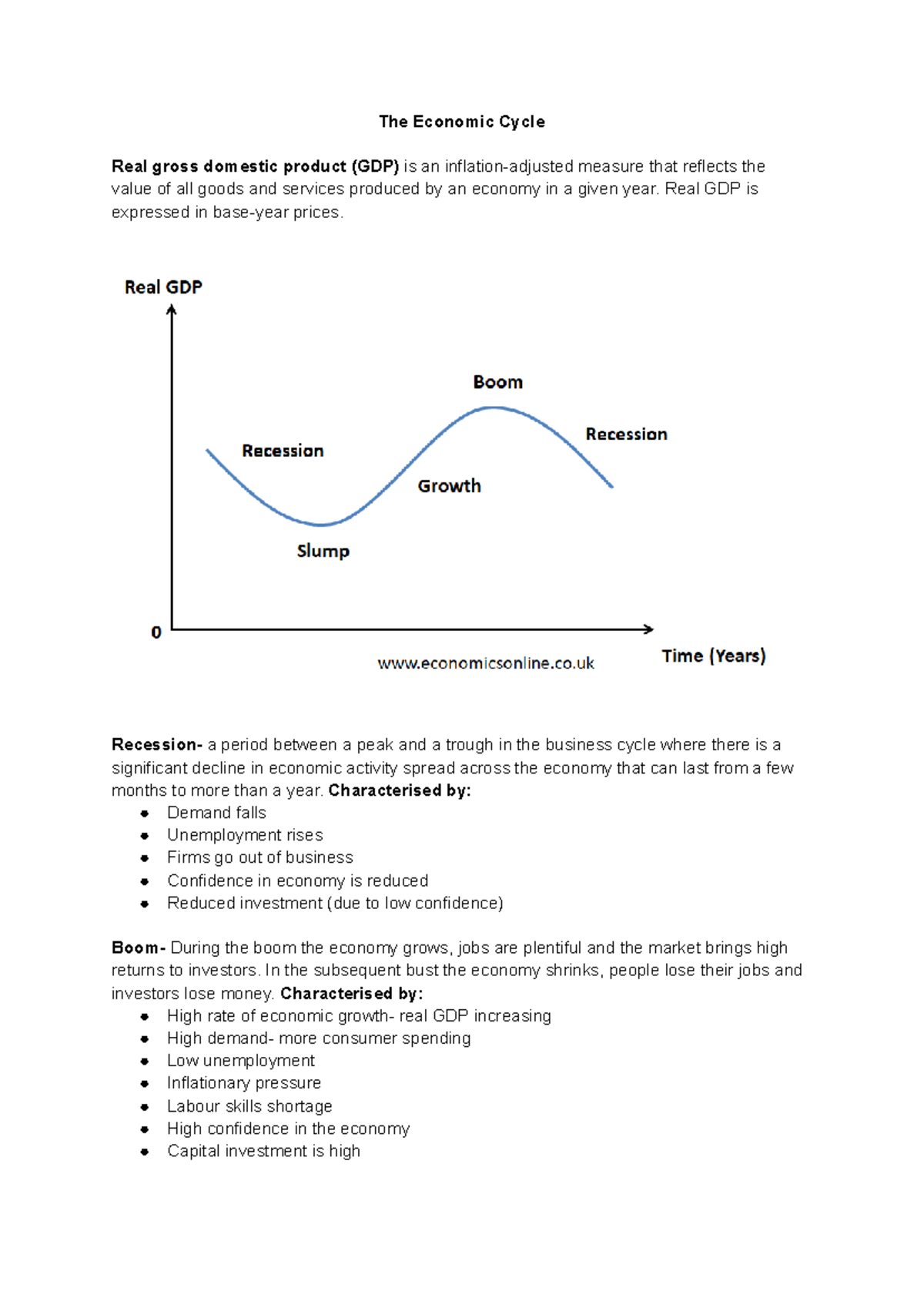 The Economic Cycle - The Economic Cycle Real gross domestic product ...