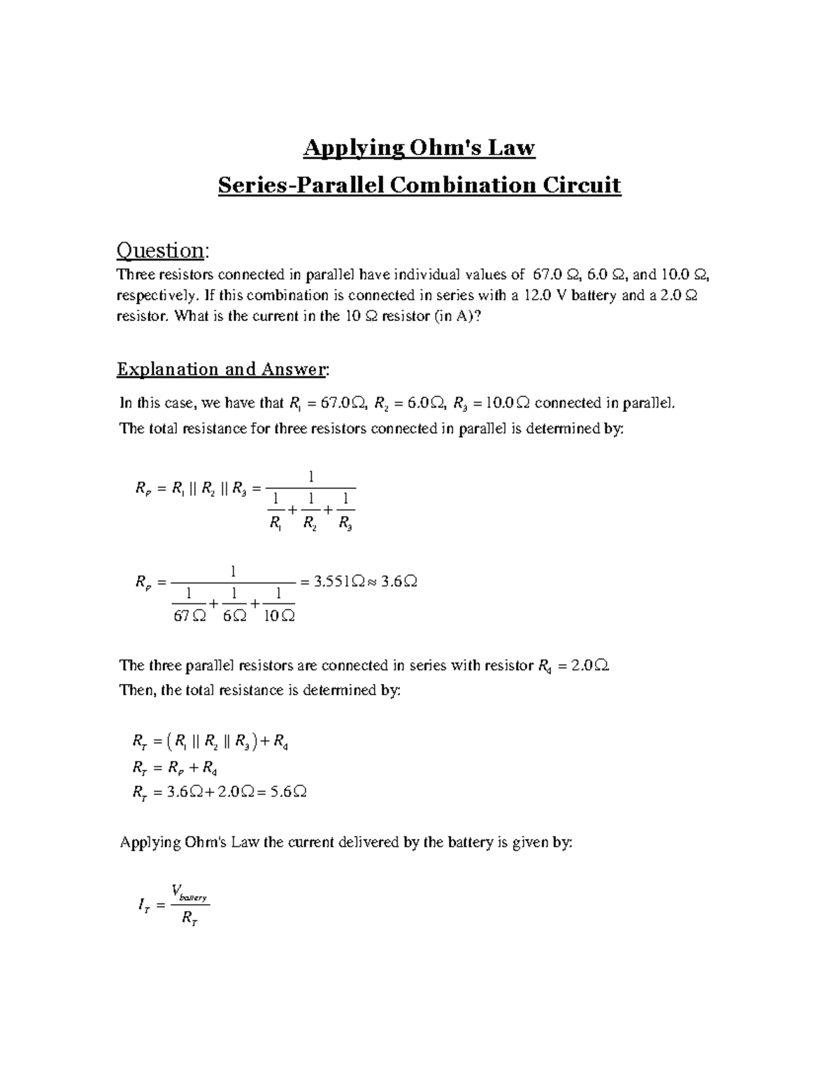 Series-Parallel Combination Circuit Problem Solved - Applying Ohm's Law ...
