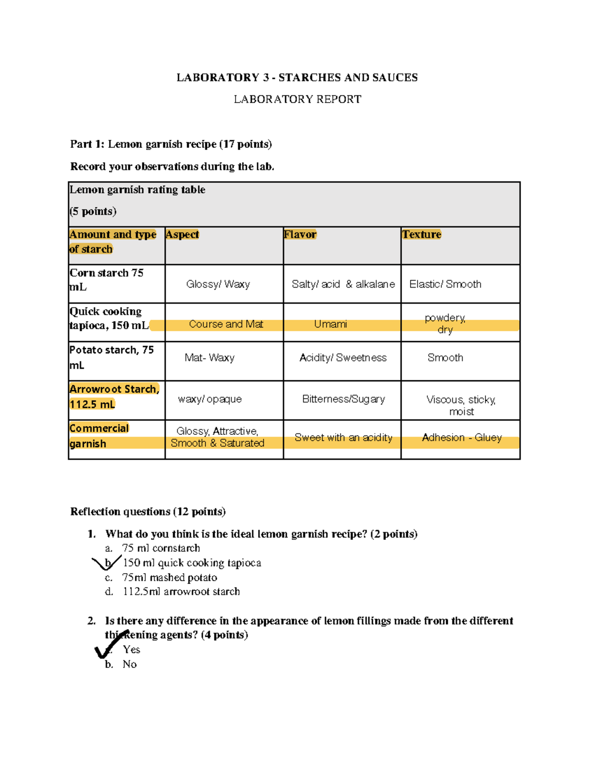 Laboratory 3 report : food science 2 - LABORATORY 3 - STARCHES AND ...