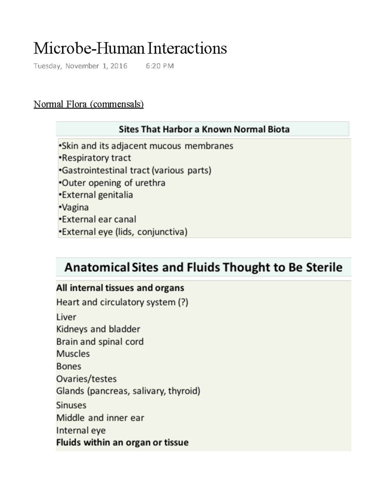 MIC205 - Microbe-Human Interactions - Interactions Tuesday, November 1 ...