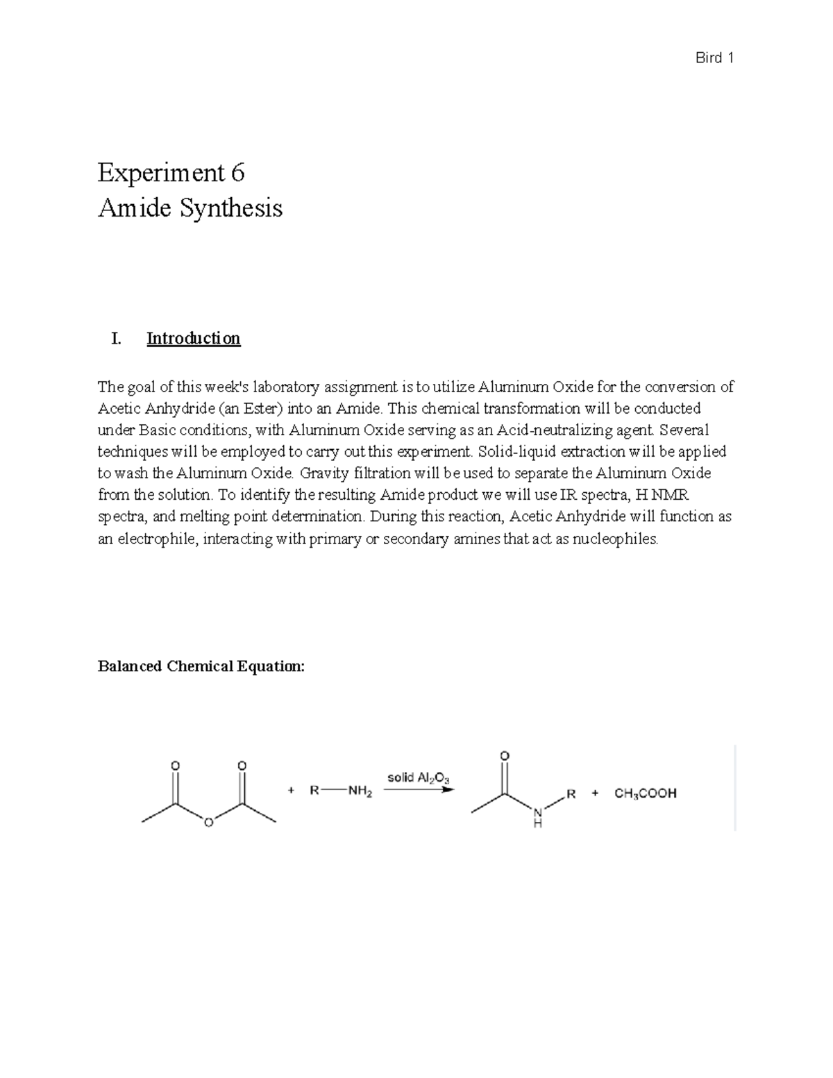 CHEM 2212L Experiment 6 - Experiment 6 Amide Synthesis I. Introduction ...